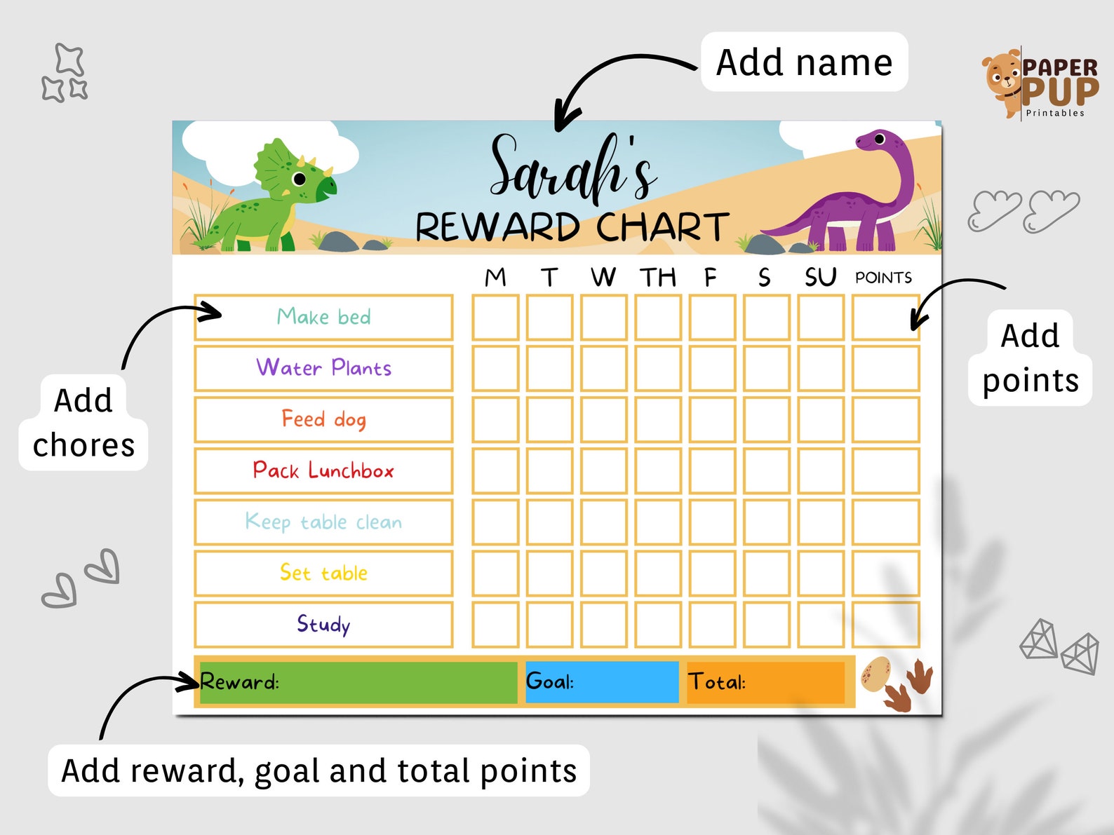 Editable Dinosaur Reward Chart, Printable Space Behavior Chart, Daily ...