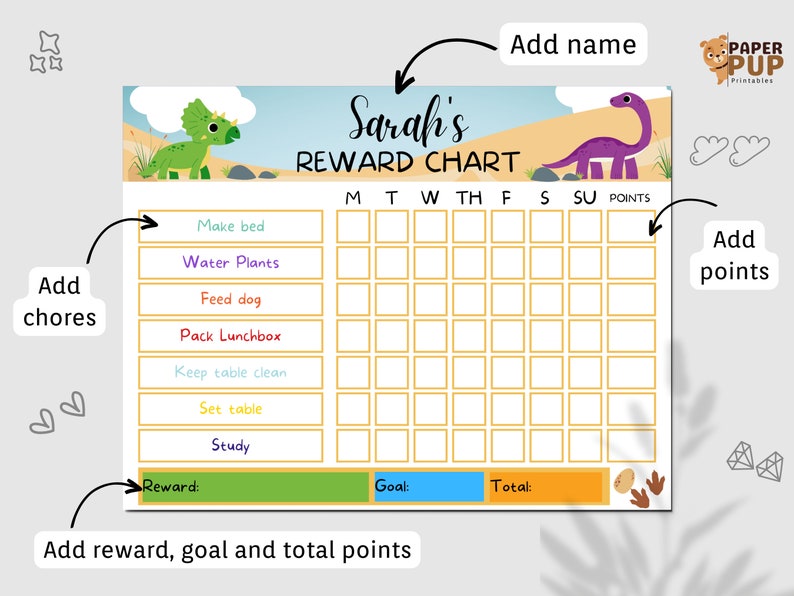 Editable Dinosaur Reward Chart, Printable Space Behavior Chart, Daily ...