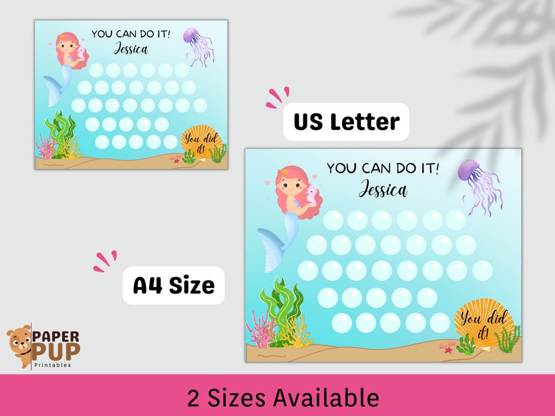 Editable Mermaid Potty Training Chart, Printable Rainbow Behavior Chart ...