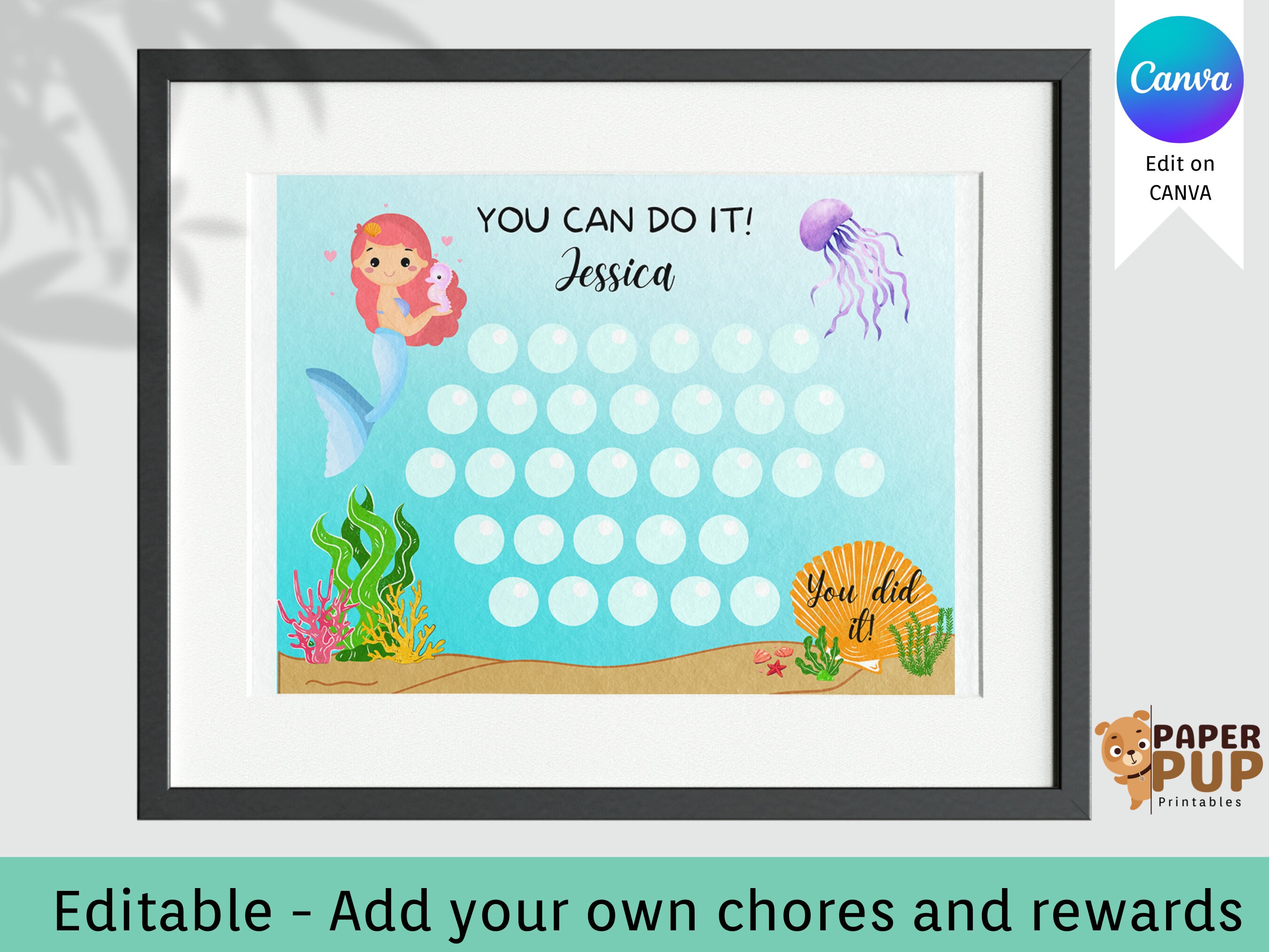 Editable Mermaid Potty Training Chart, Printable Rainbow Behavior Chart ...