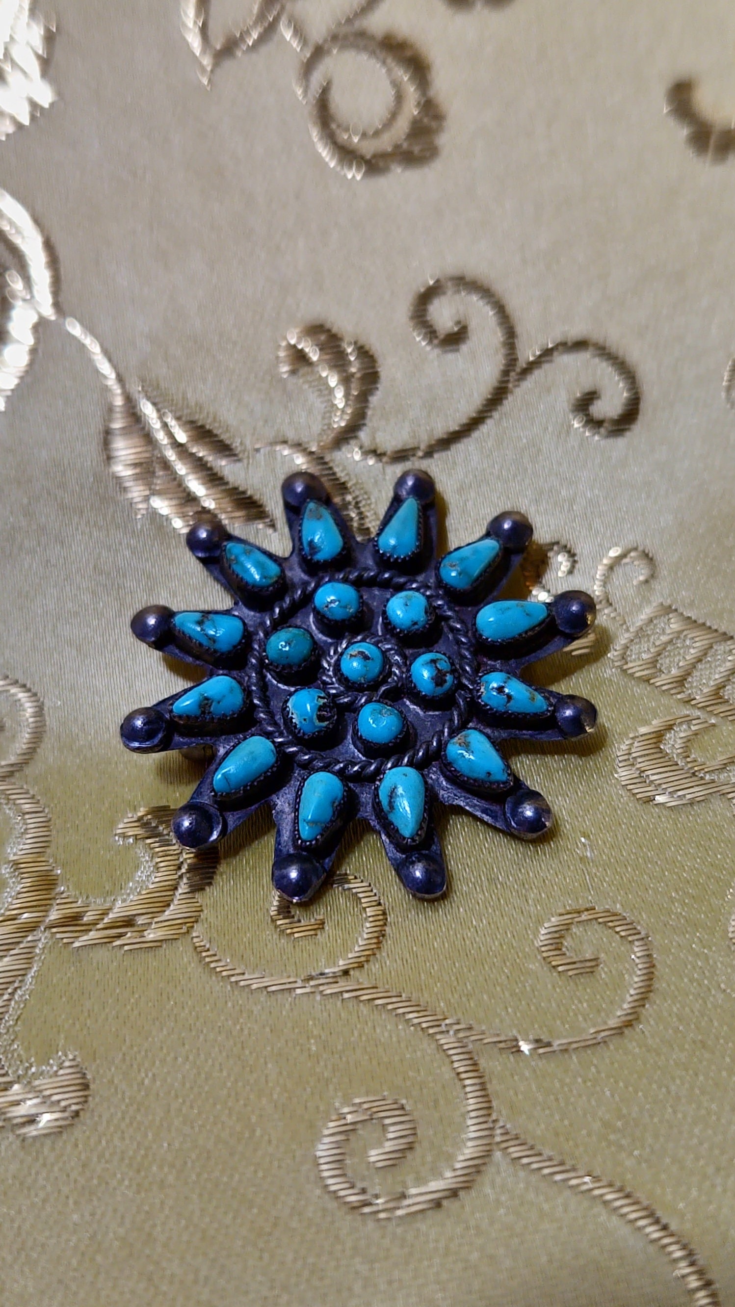 Zuni Brooch Zuni Turquoise Needlepoint Brooch Vintage Zuni Sterling ...