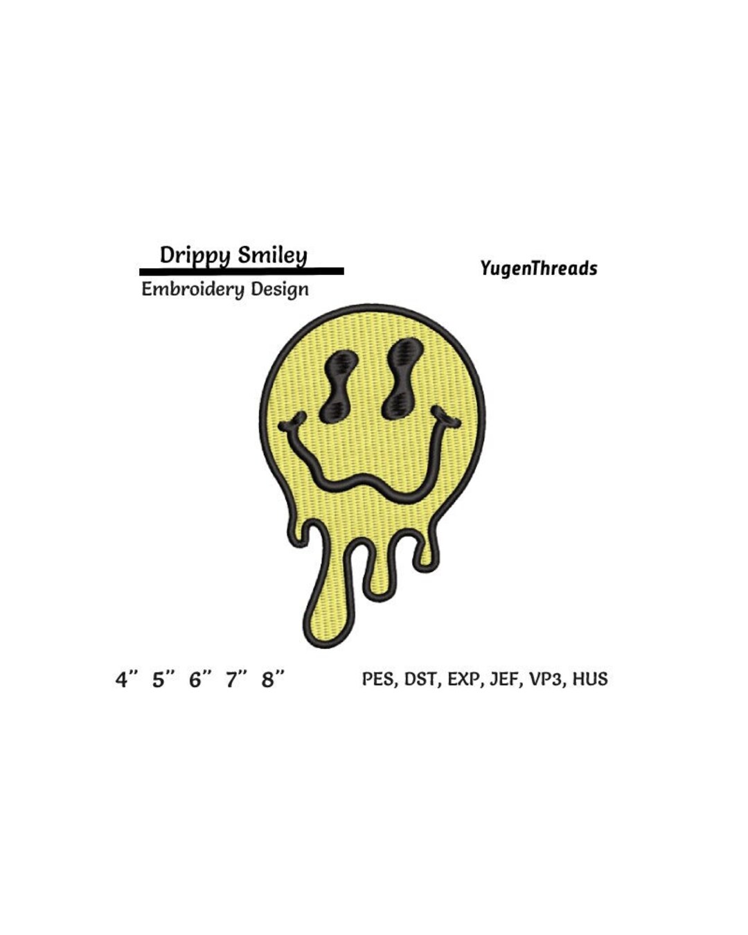Drippy Smiley Embroidery Design, Machine Embroidery Design File, Trendy ...