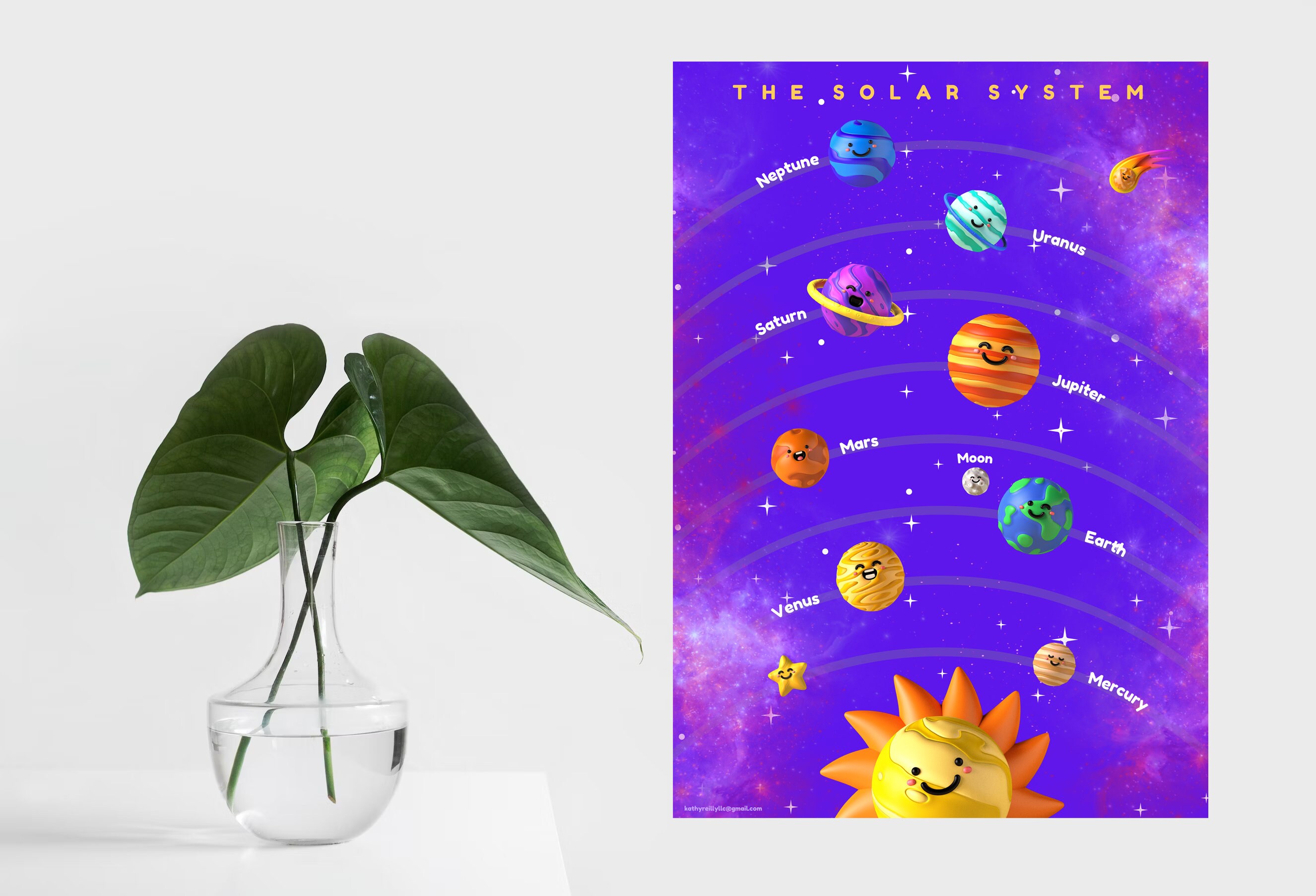 The Solar System Poster for Kids pink Poster for Girls Planets ...