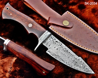 Handmade Damascus Skinner/hunting Knife Blade File Work Design and Handle Make With Wood Sheet ...