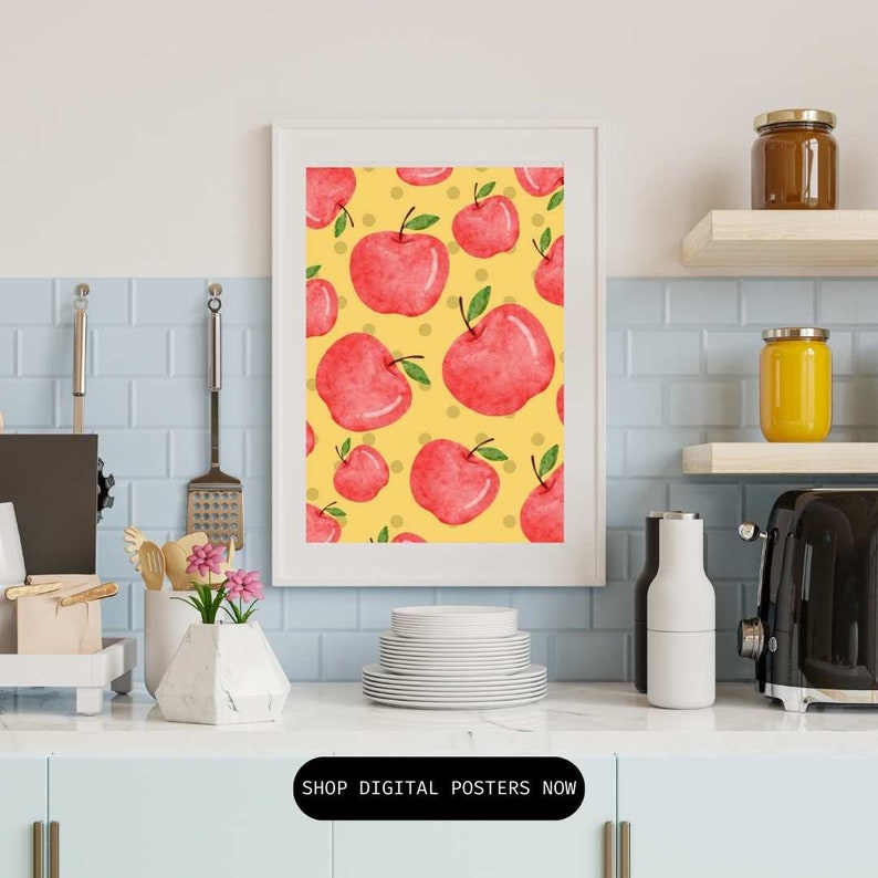 Red Apple Print, Printable Wall Art, Apple Poster, Fruit Poster ...
