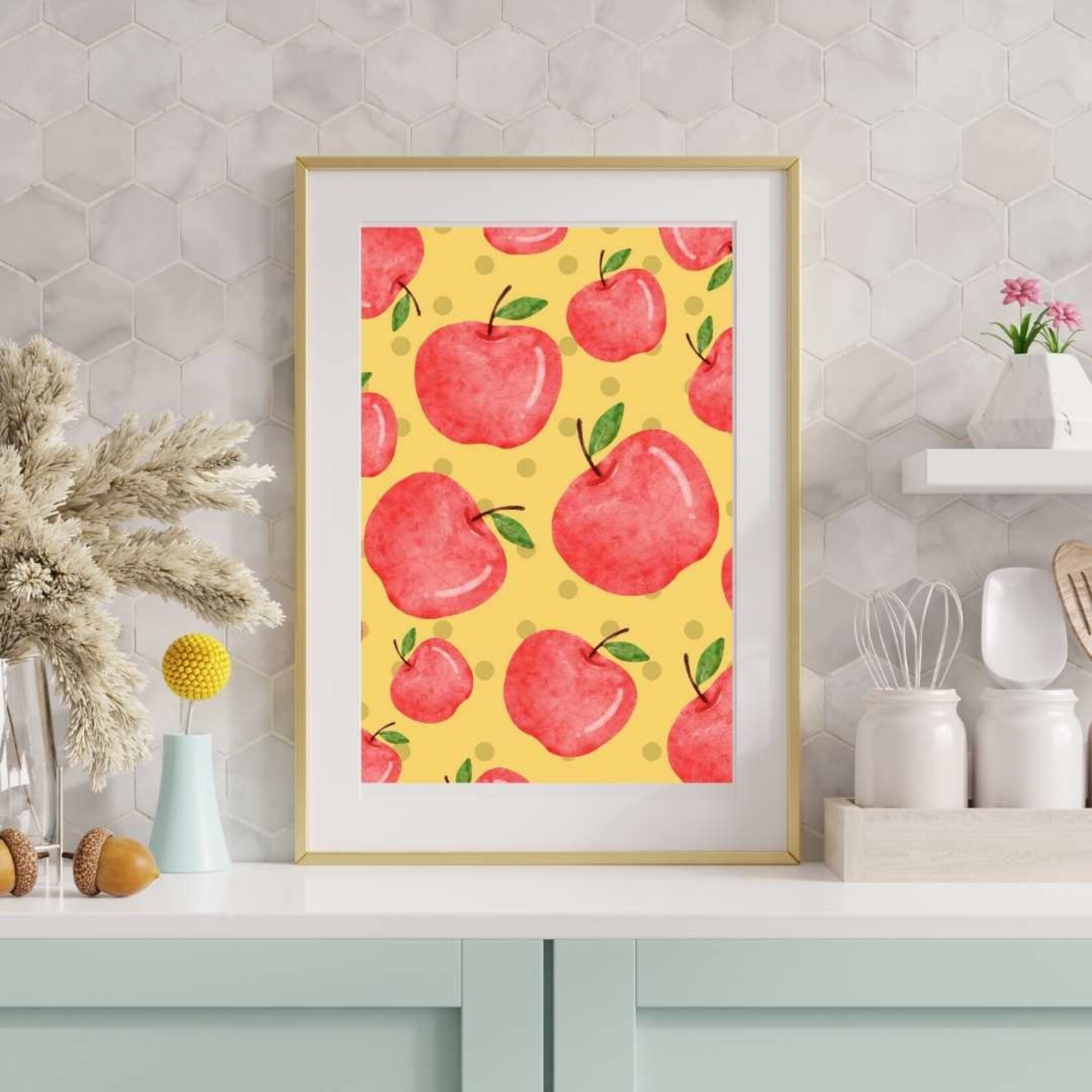 Red Apple Print, Printable Wall Art, Apple Poster, Fruit Poster ...