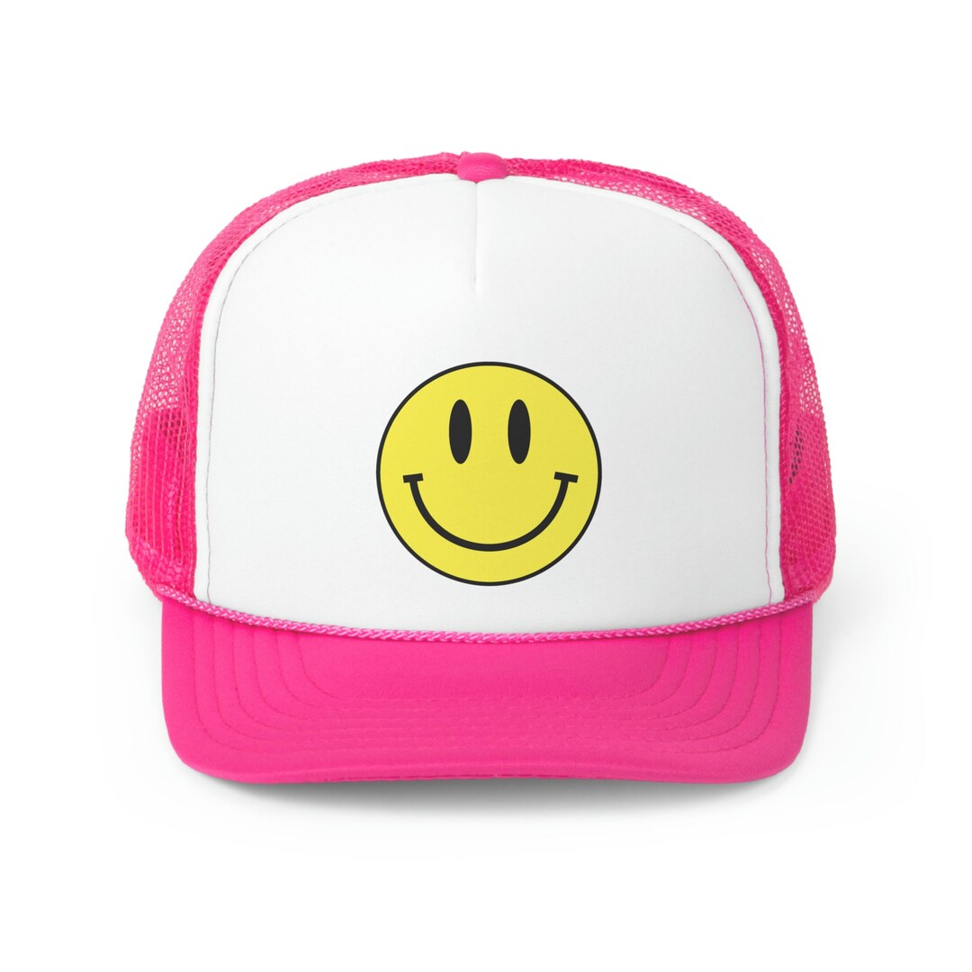 Pink Smiley Face Trucker Hat | Pink and Green Hat | Summer Hat | Preppy ...