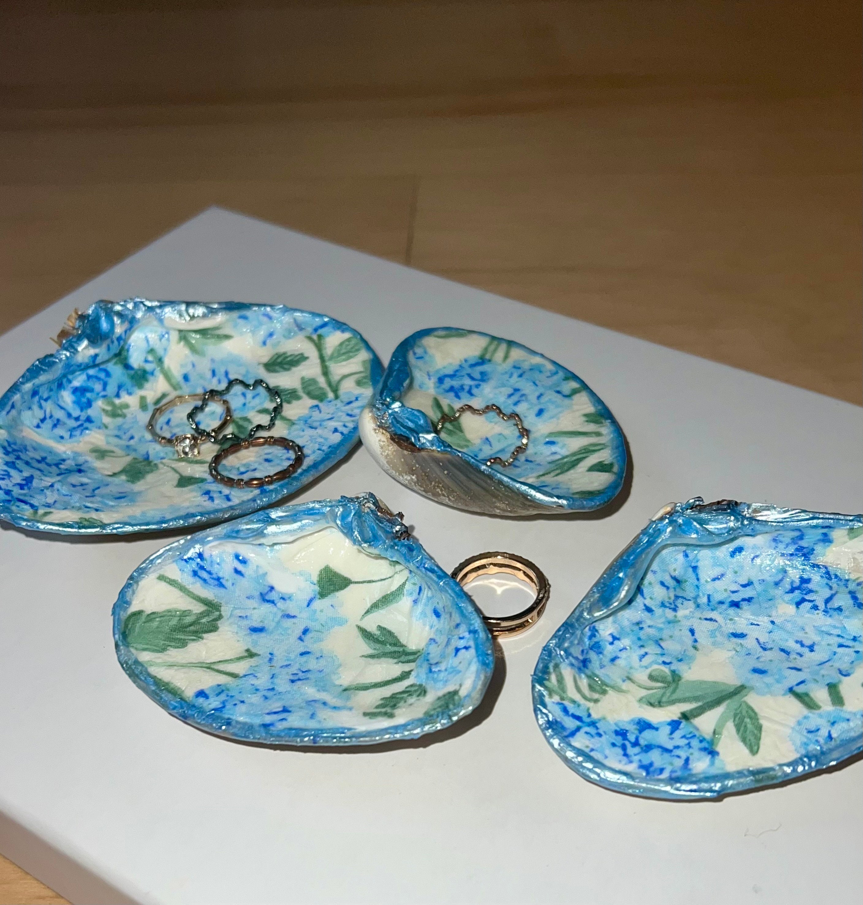 Blue Hydrangea Shell Trinket Dish: Handmade Beach Decor | Coastal Shell ...