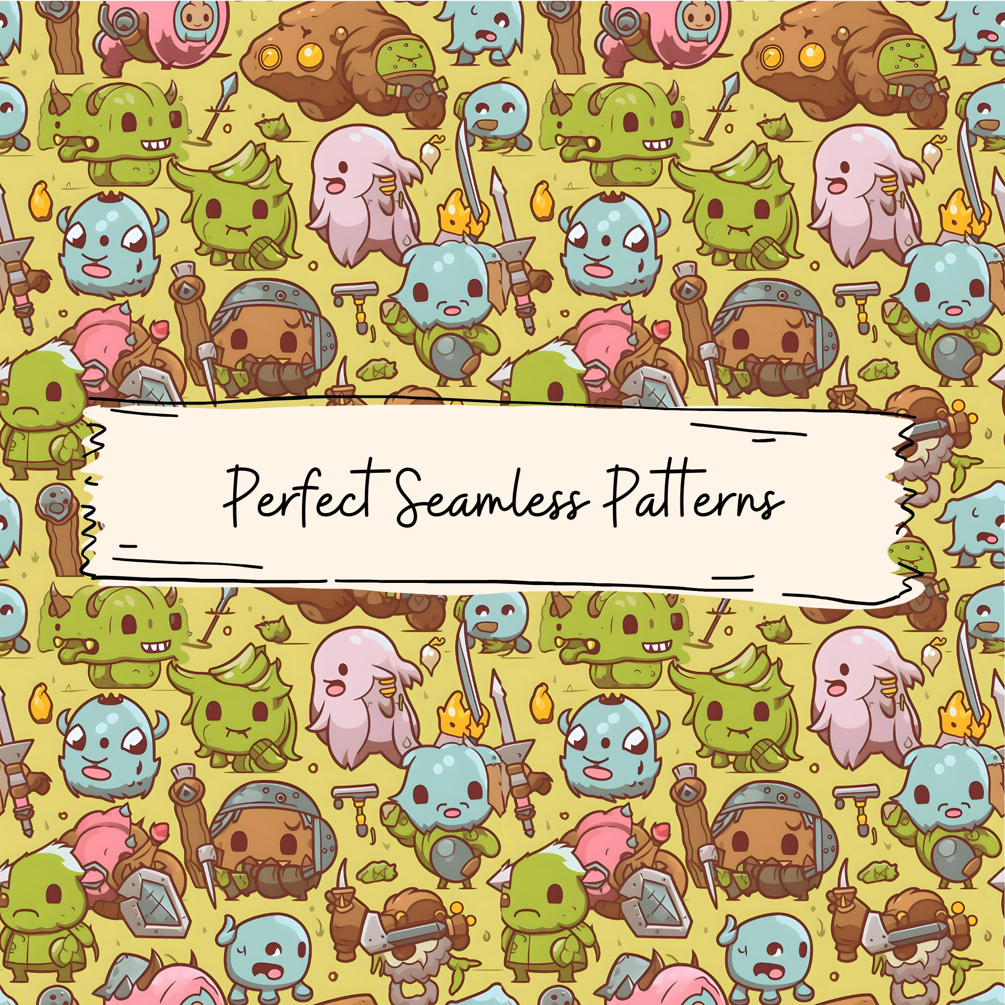 Fantasy Characters Pattern Digital Paper, Seamless Pattern, Junk ...