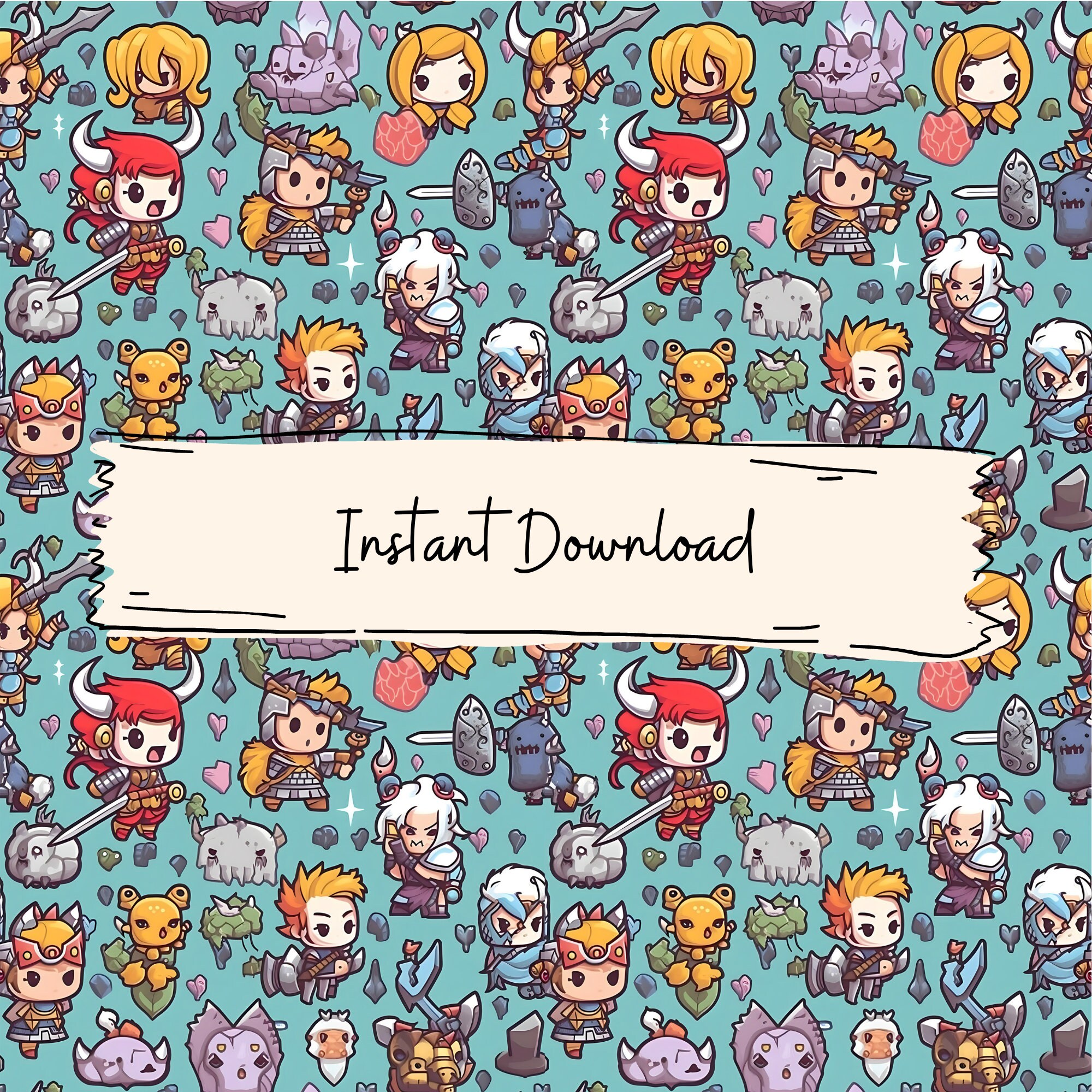 Fantasy Characters Pattern Digital Paper, Seamless Pattern, Junk ...