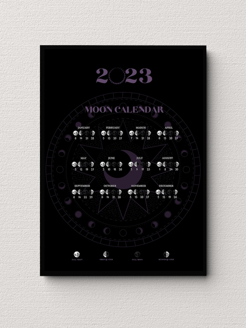 Moon Calendar 2023 Lunar Calendar 2023 Printable Calendar 2023 Astrological Calendar Moon Phase ...