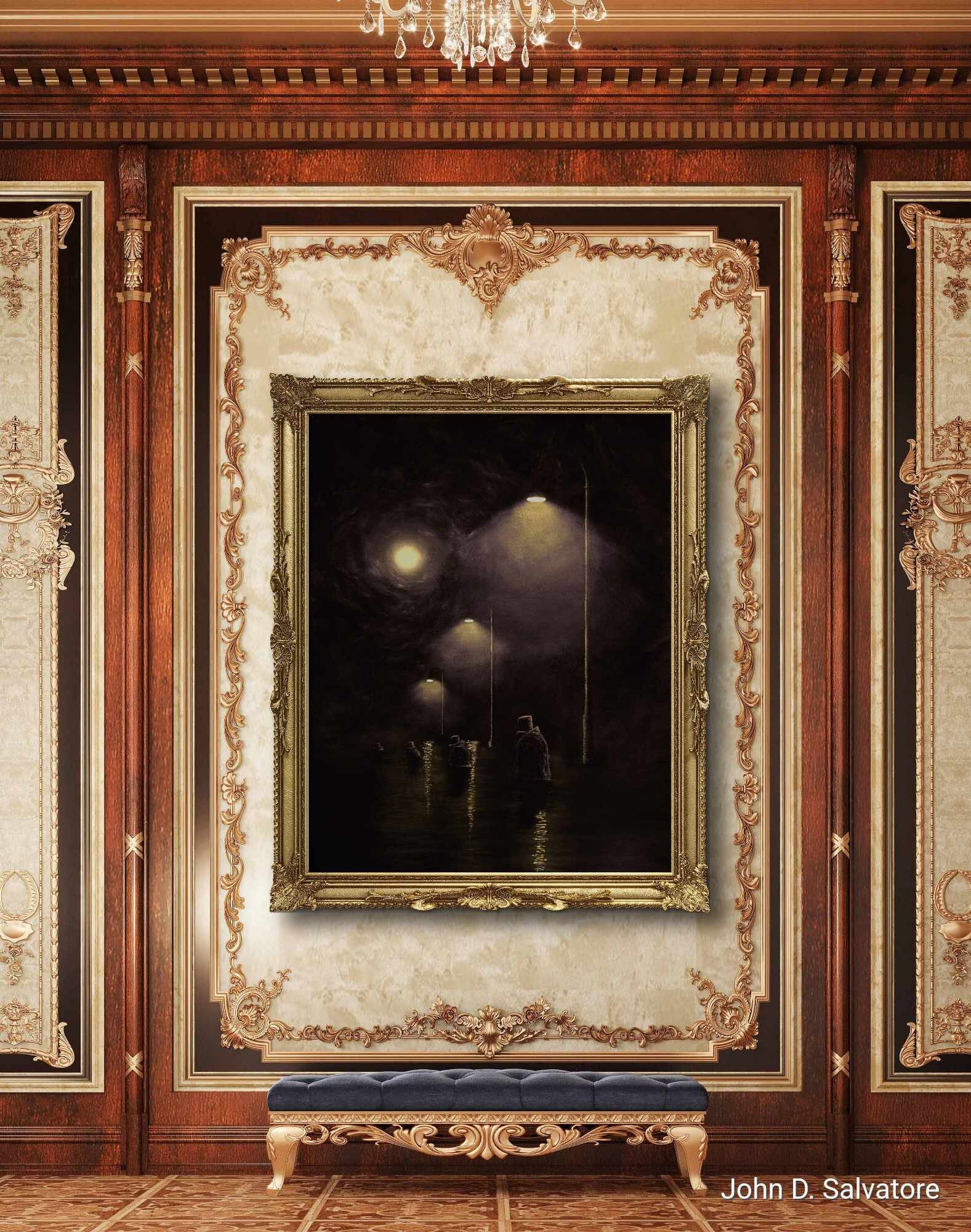 Night Surrealism Moon Oil Painting | Top Hat Gentlemen Art (digital ...