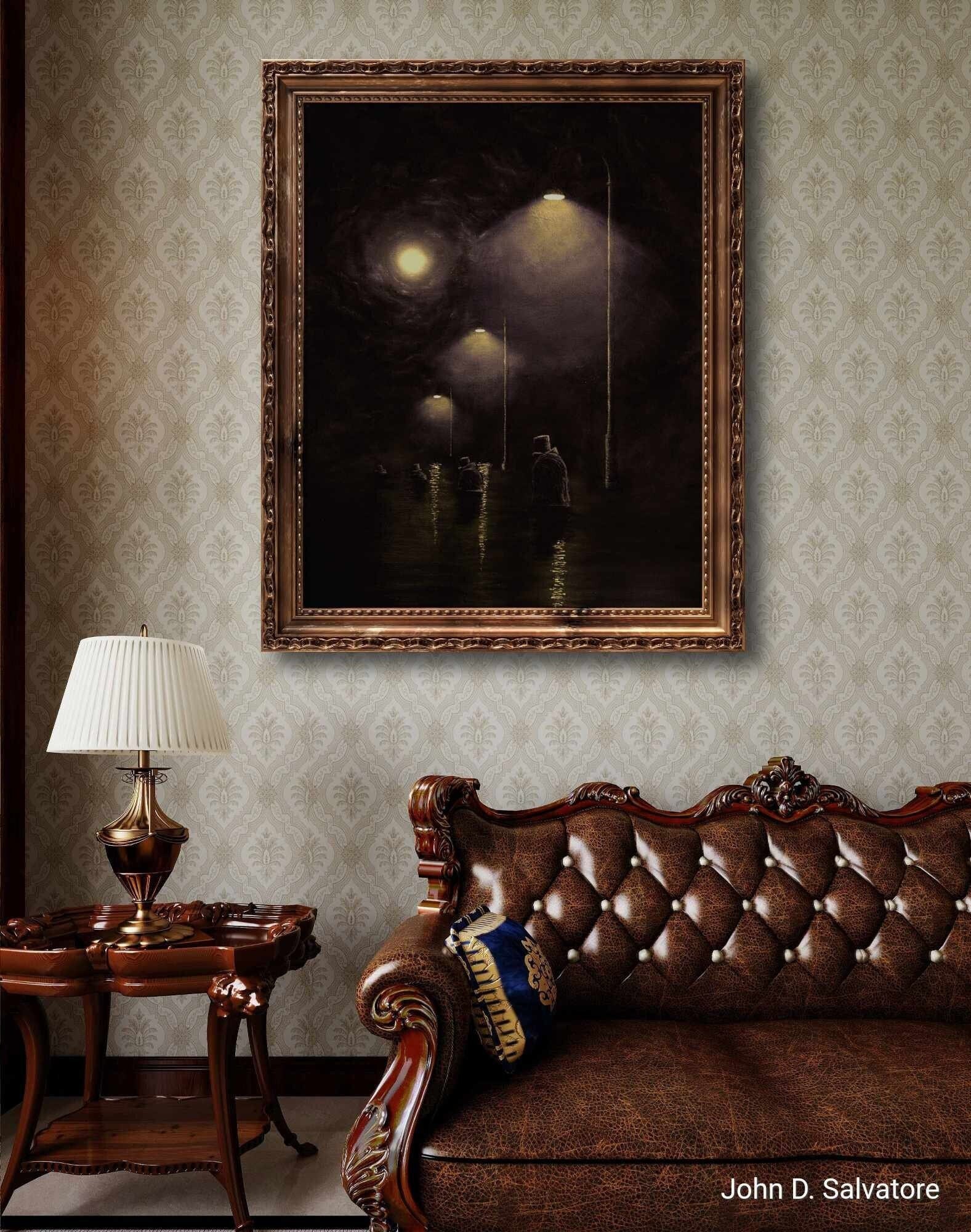 Night Surrealism Moon Oil Painting | Top Hat Gentlemen Art (digital ...