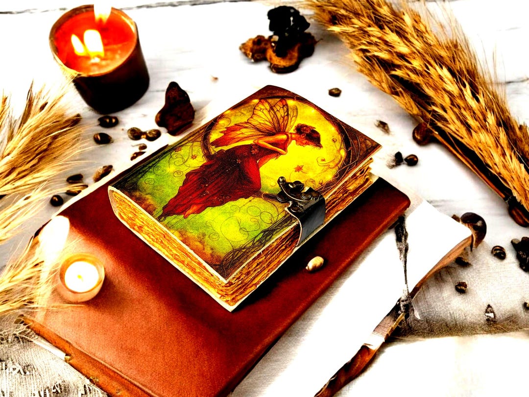 Handmade Fairy Leather Grimoire – Book of Shadows With Lock, Witchcraft ...