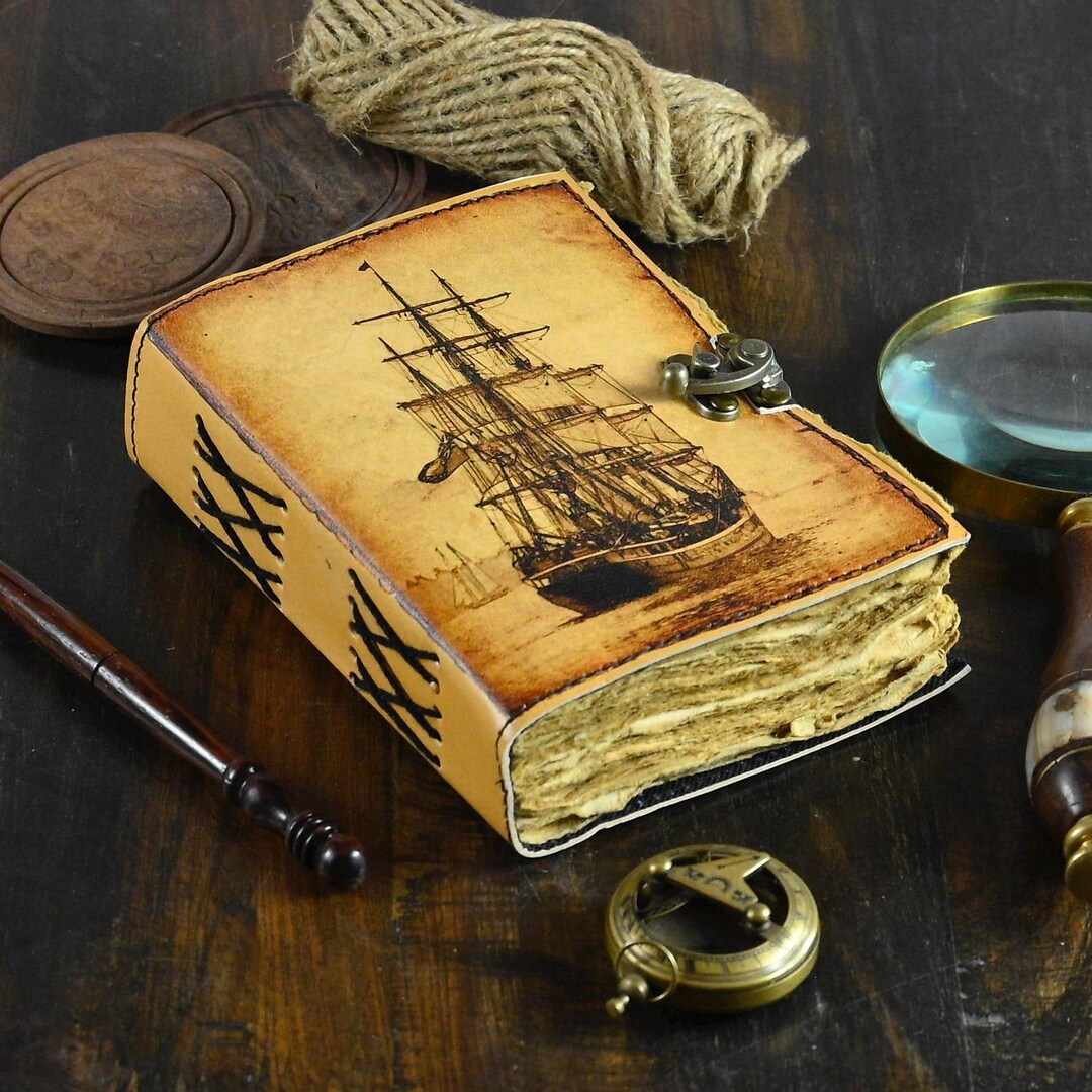 Sailing Ship Boat Journal Notebook Book of Shadows Genuine Leather ...