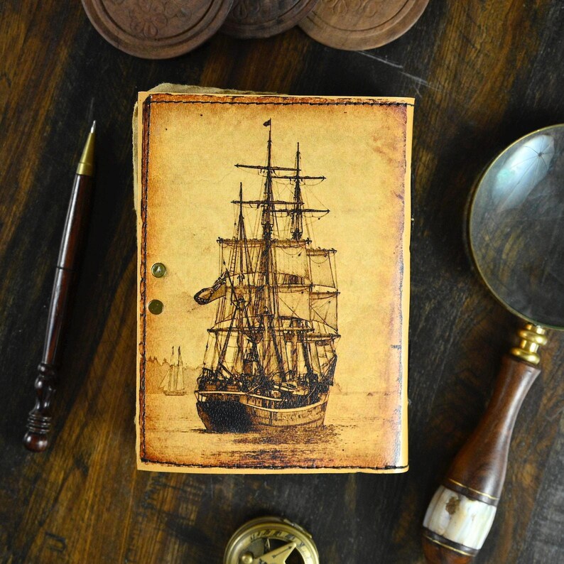 Sailing Ship Boat Journal Notebook Book of Shadows Genuine Leather ...