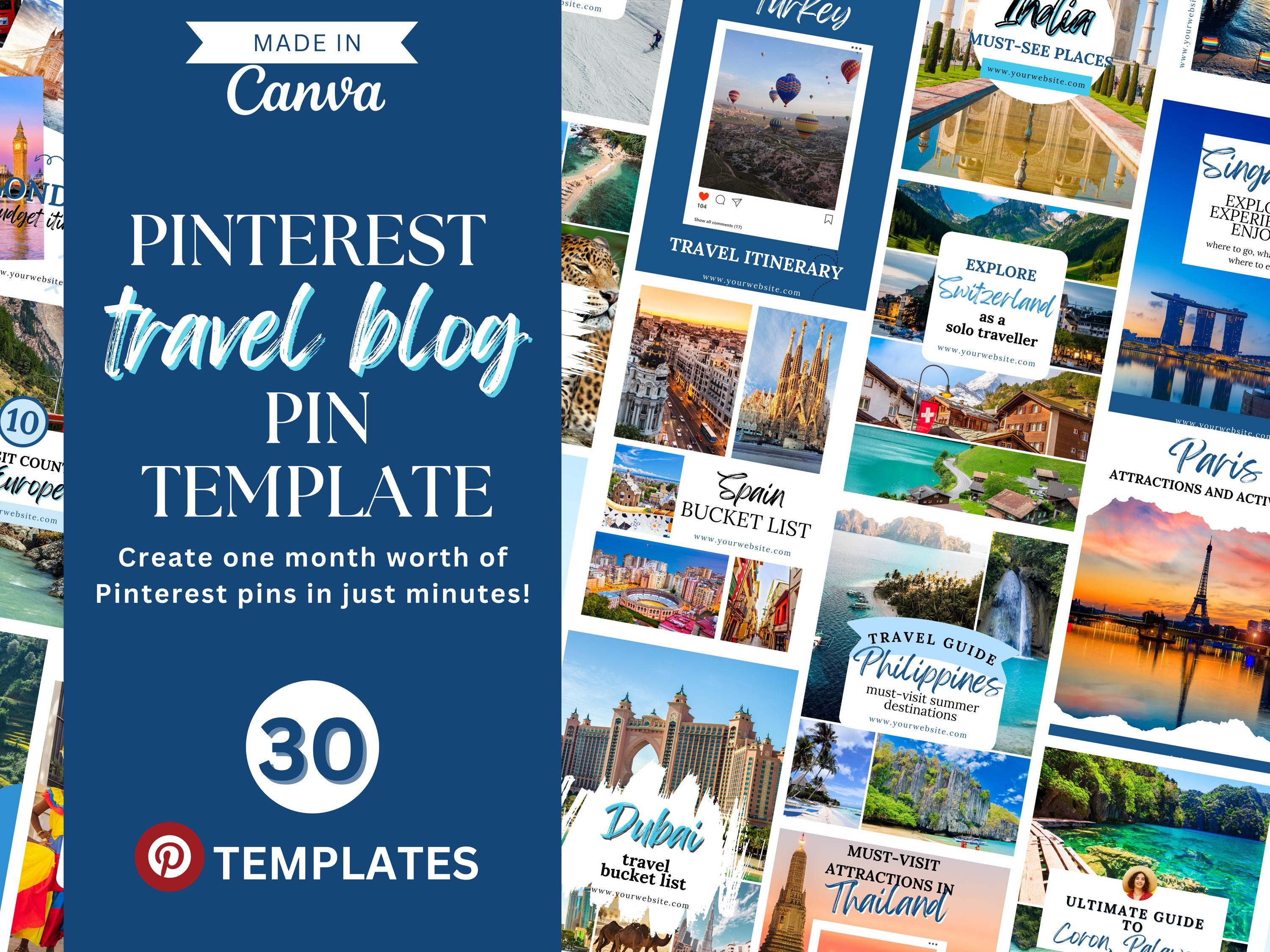 30 Travel Blog Pinterest Pin Templates for Canva (digital Download) - Etsy