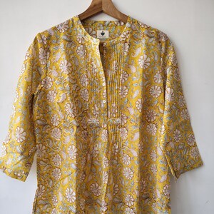 Yellow Floral Cotton Blouse: Hand Block Print Indian Tunic - Etsy