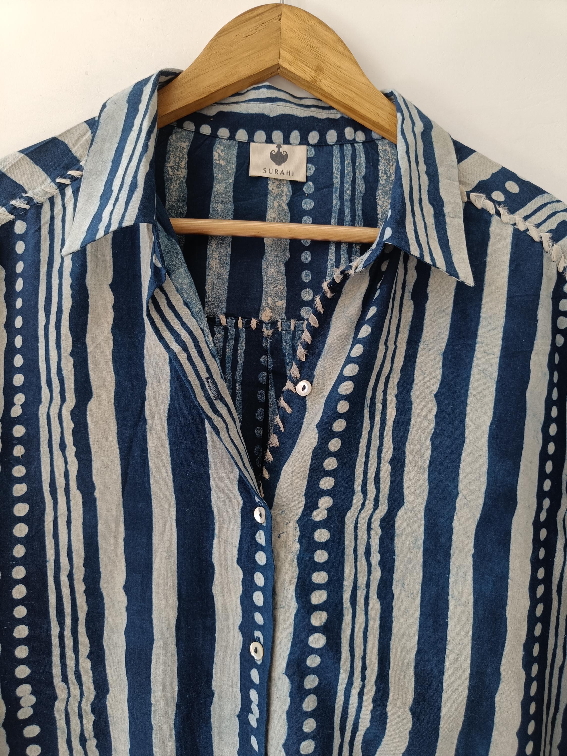 Cotton Indigo Relaxed Fit Shirt || Block Print Comfy Blouse Women ...