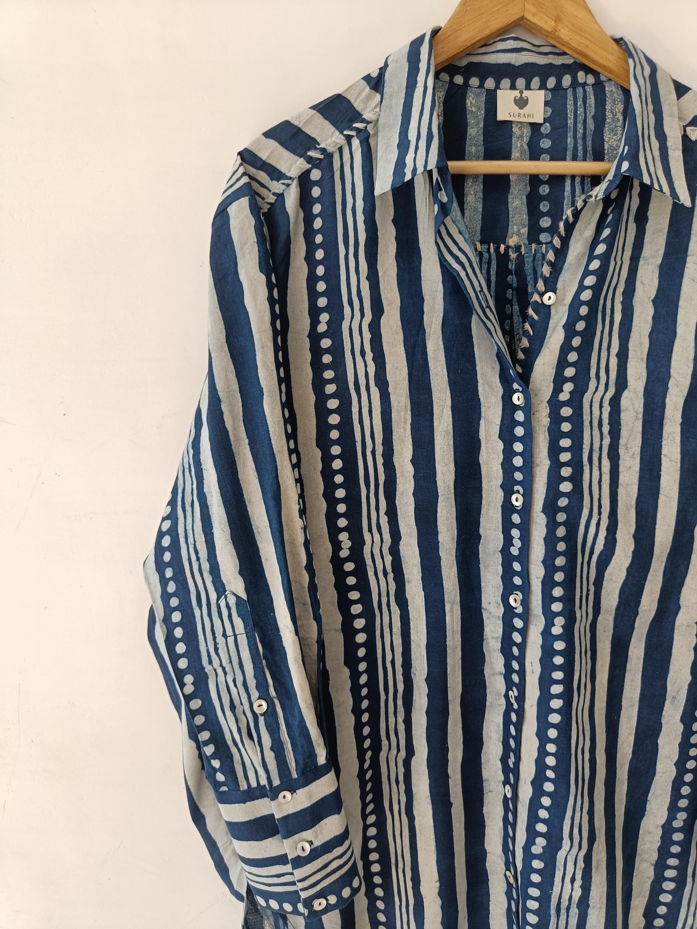 Cotton Indigo Relaxed Fit Shirt || Block Print Comfy Blouse Women ...