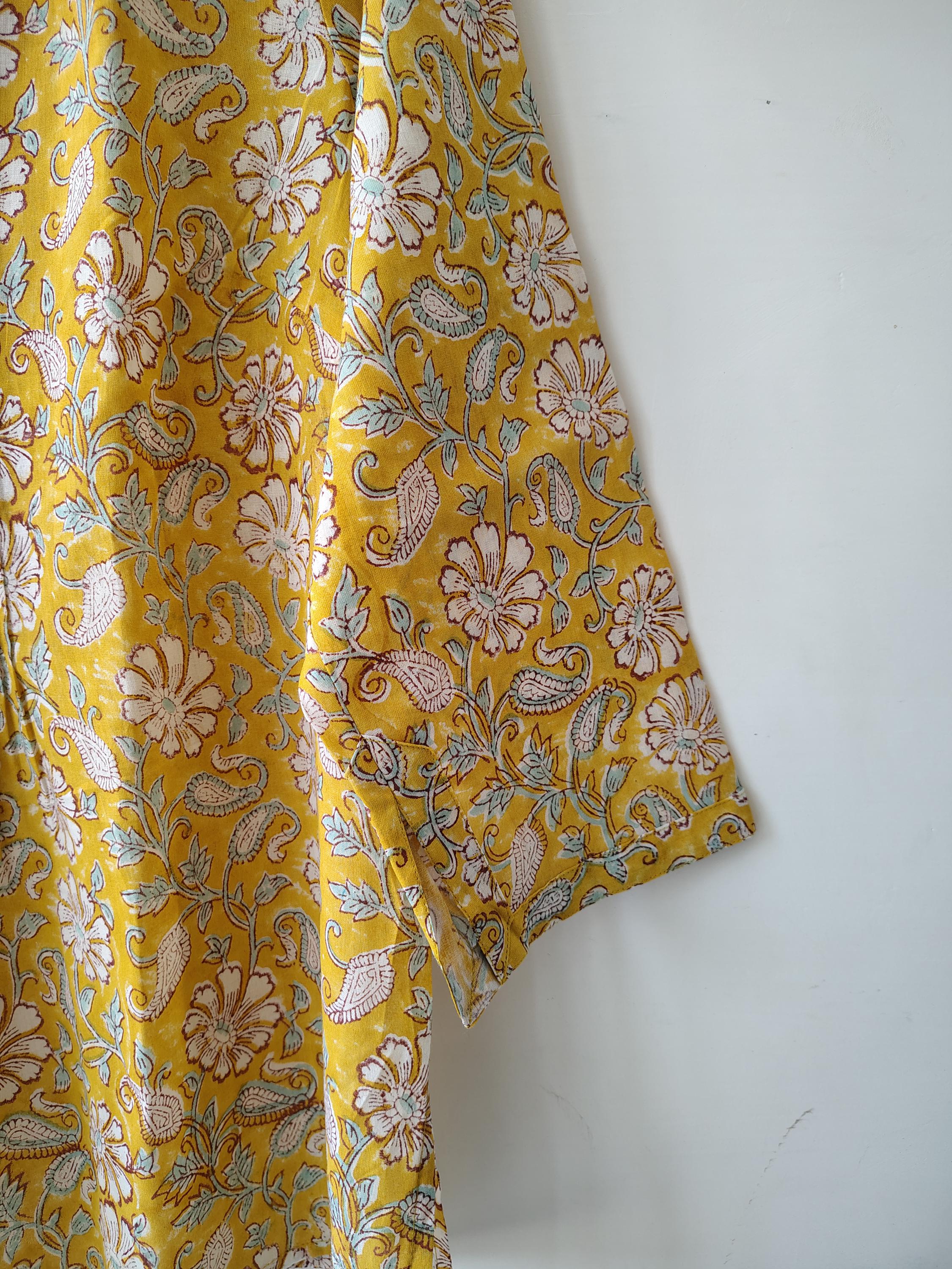 Yellow Floral Cotton Blouse: Hand Block Print Indian Tunic - Etsy