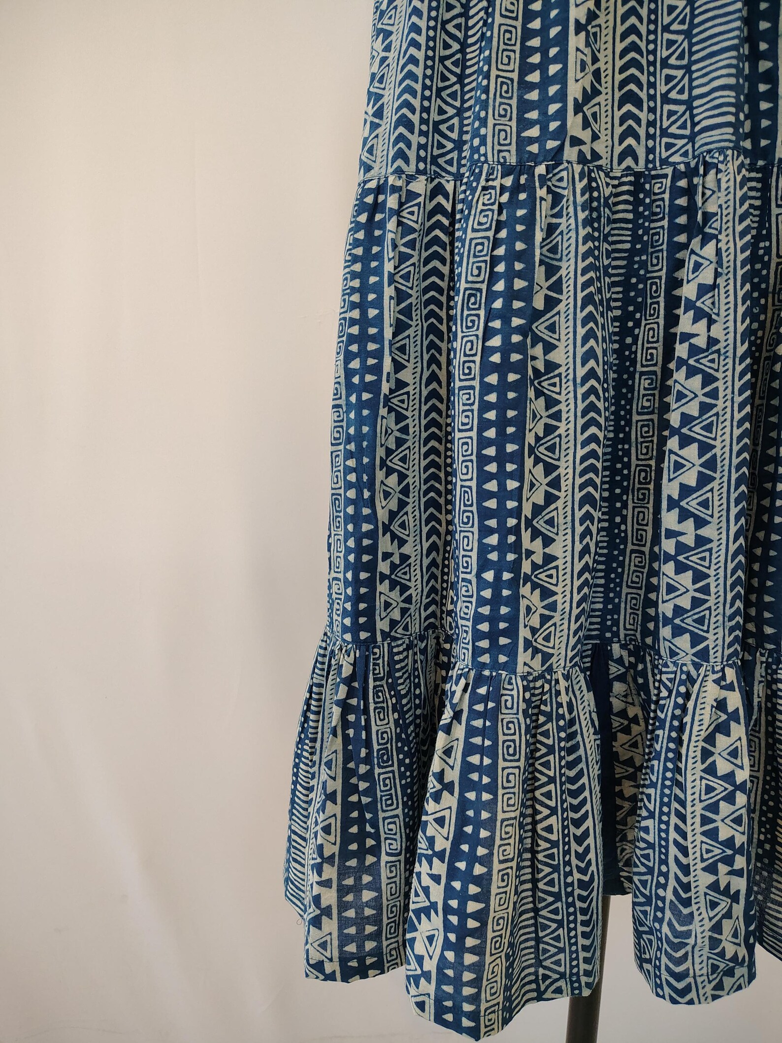 Indigo Block Print Cotton Midi Skirt: Handmade Tiered Summer Dress - Etsy
