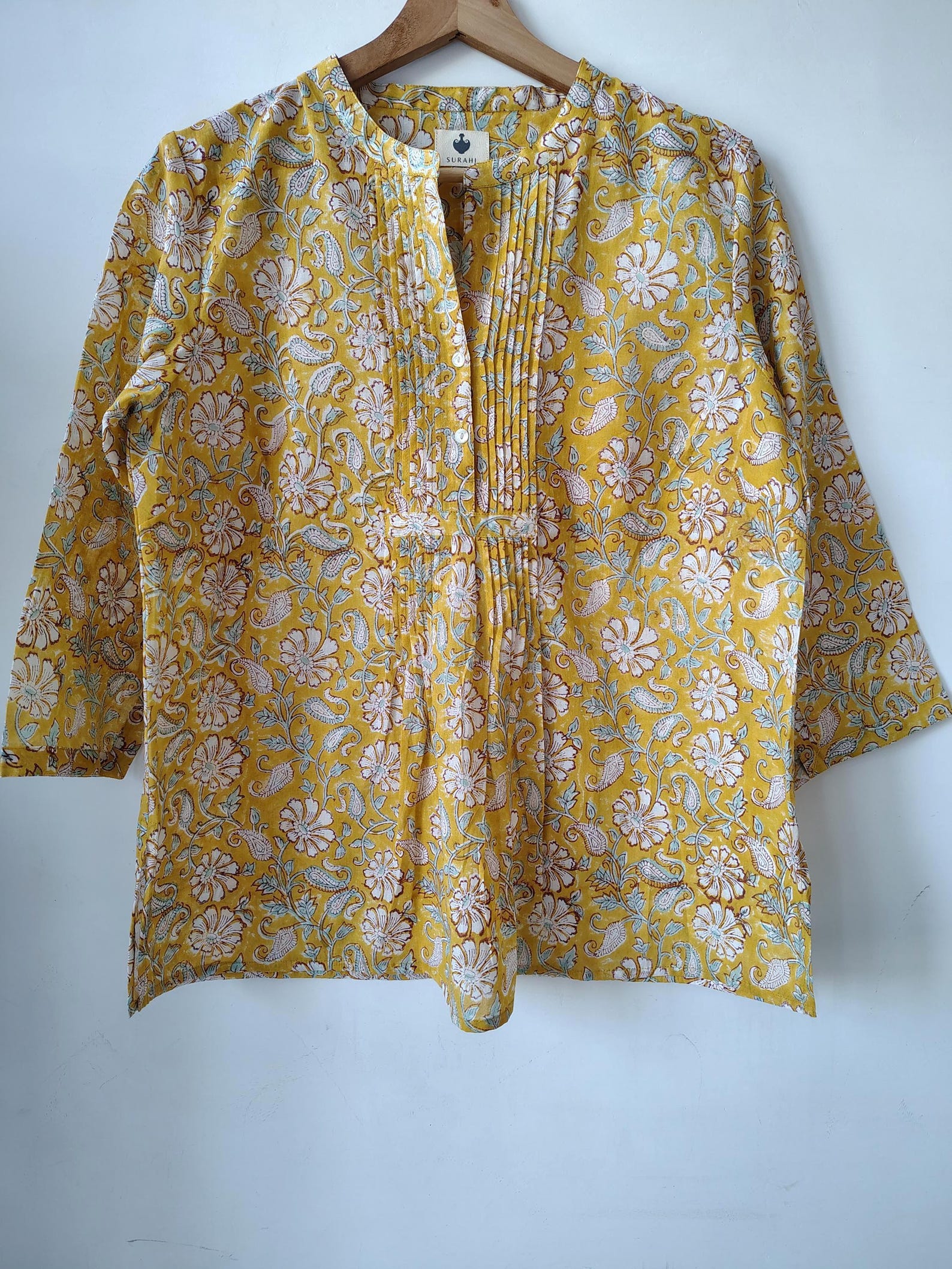 Yellow Floral Cotton Blouse: Hand Block Print Indian Tunic - Etsy
