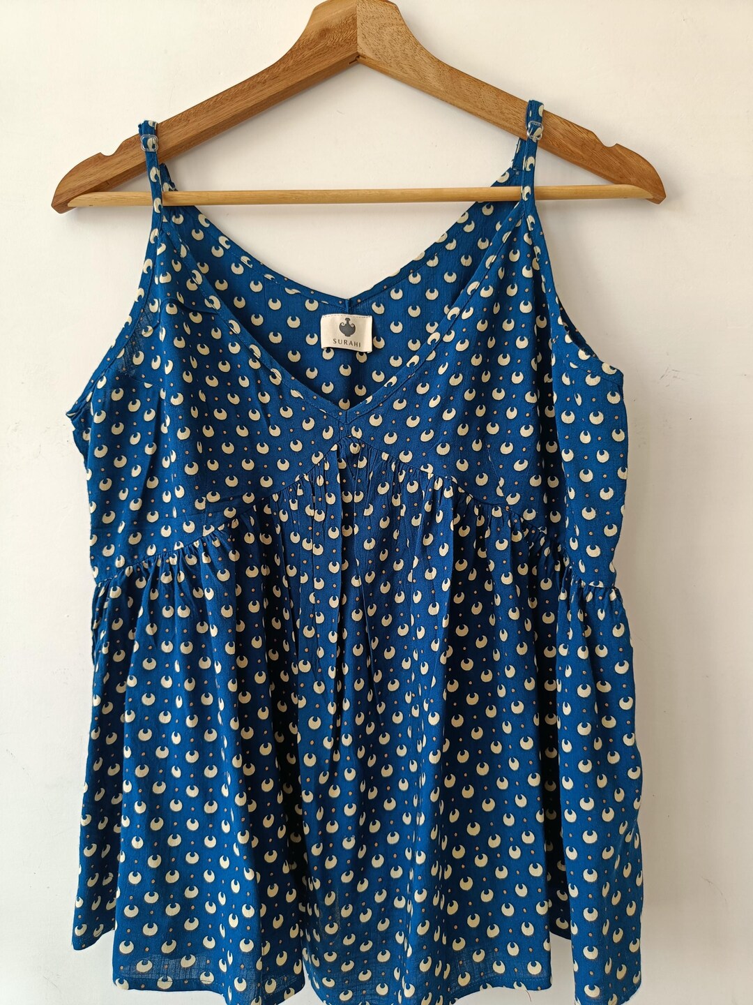 Blue Hand Block Print Rayon Camisole Top: Boho Sleeveless Blouse - Etsy