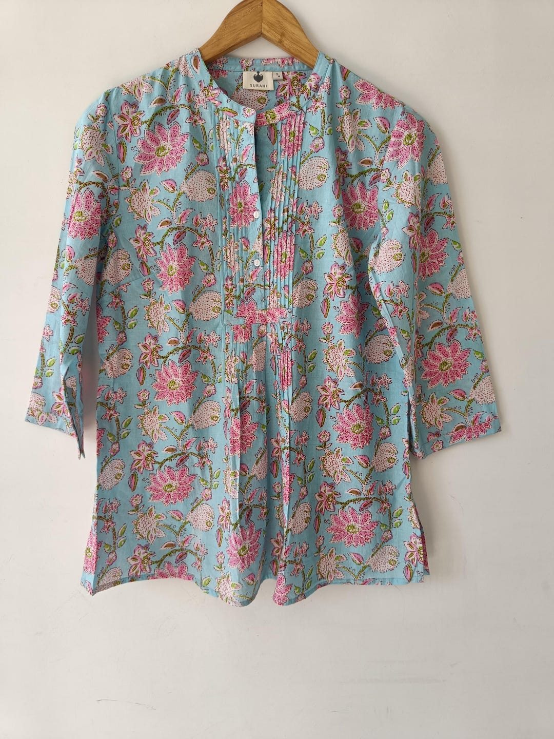 Blue Cotton Block Print Blouse: Handmade Boho Tunic Top - Etsy