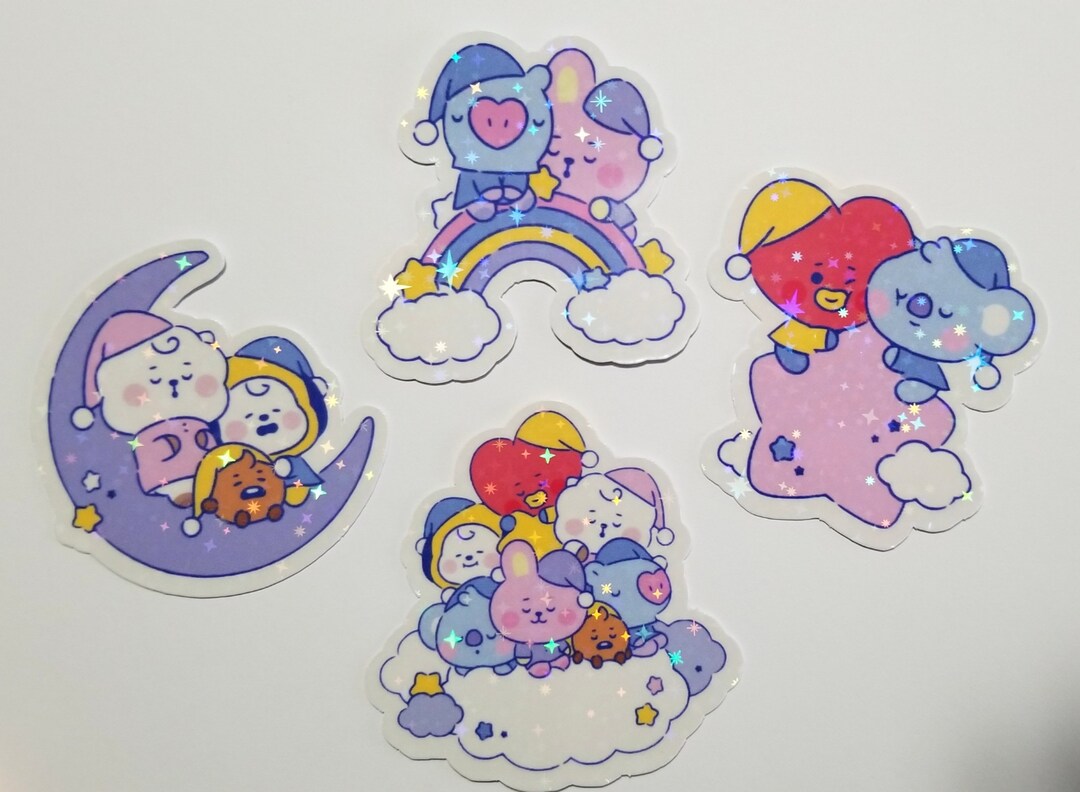 BTS BT21 Sleep Time Holographic Sticker Chimmy Koya Tata Shooky Kookie ...