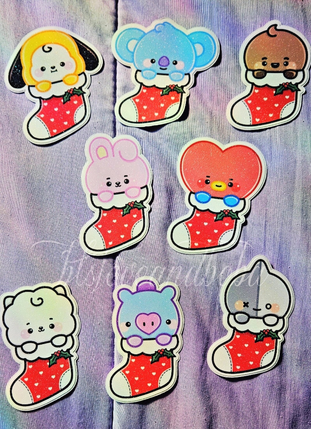 BT21 Christmas Stocking Stuffer Matte Glitter Lamination Sticker BTS ...