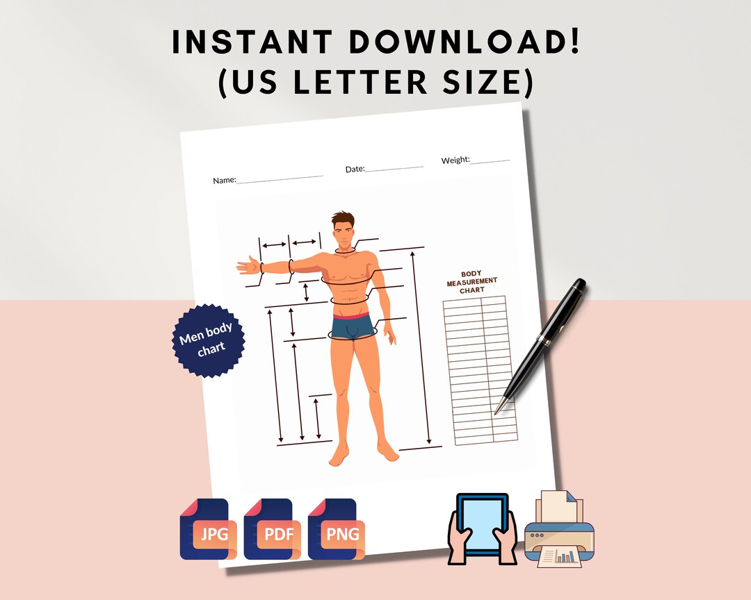 Body Measurement Chart Sheet Male Body Measurement Tracker Sewing ...