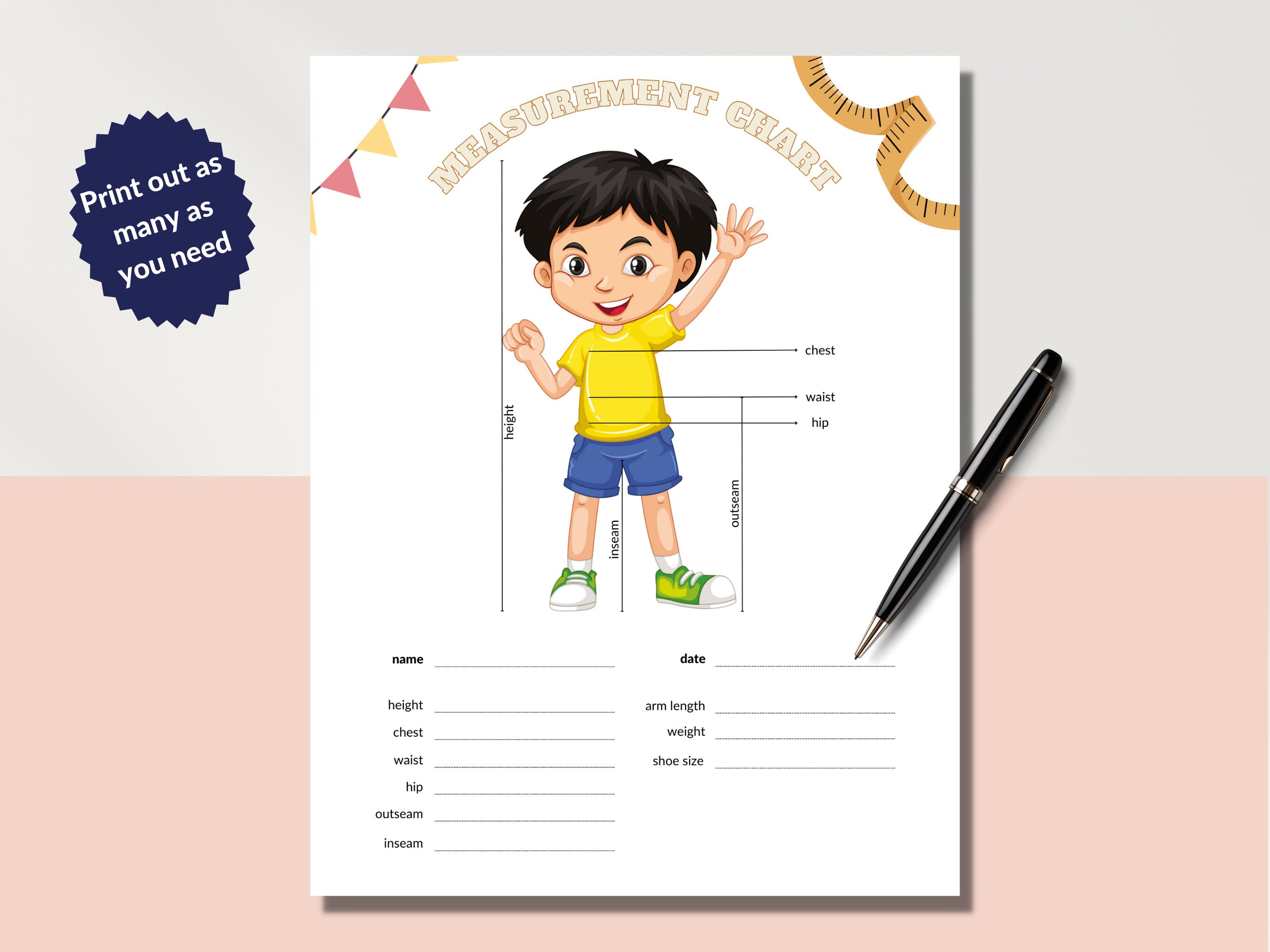 Body Measurement Chart Sheet Kids Body Measurement Chart Boy - Etsy ...