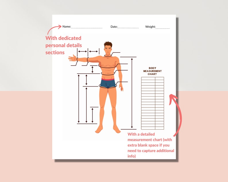 Body Measurement Chart Sheet Male Body Measurement Tracker Sewing ...