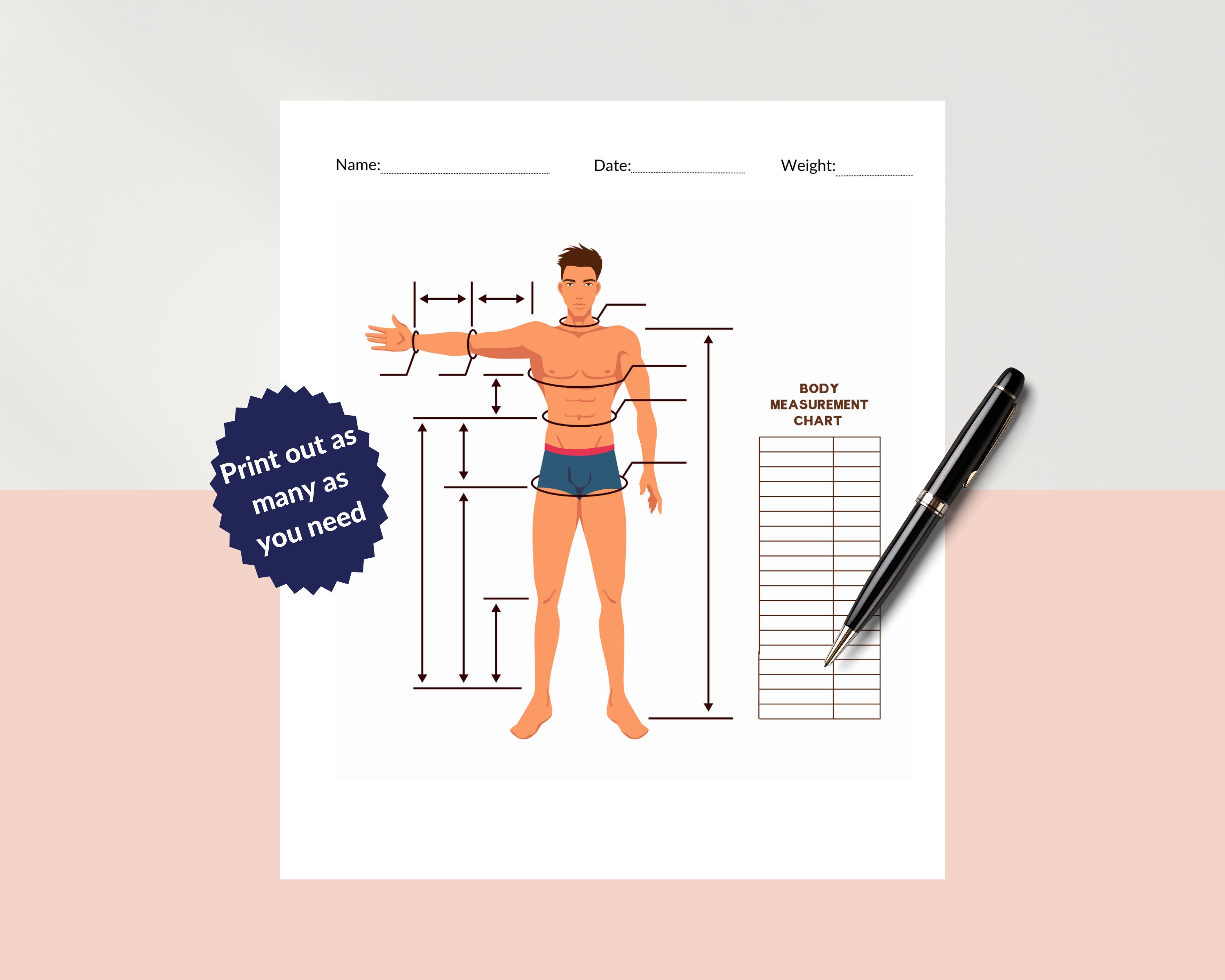 Body Measurement Chart Sheet Body Measurement Tracker Sewing Printable ...