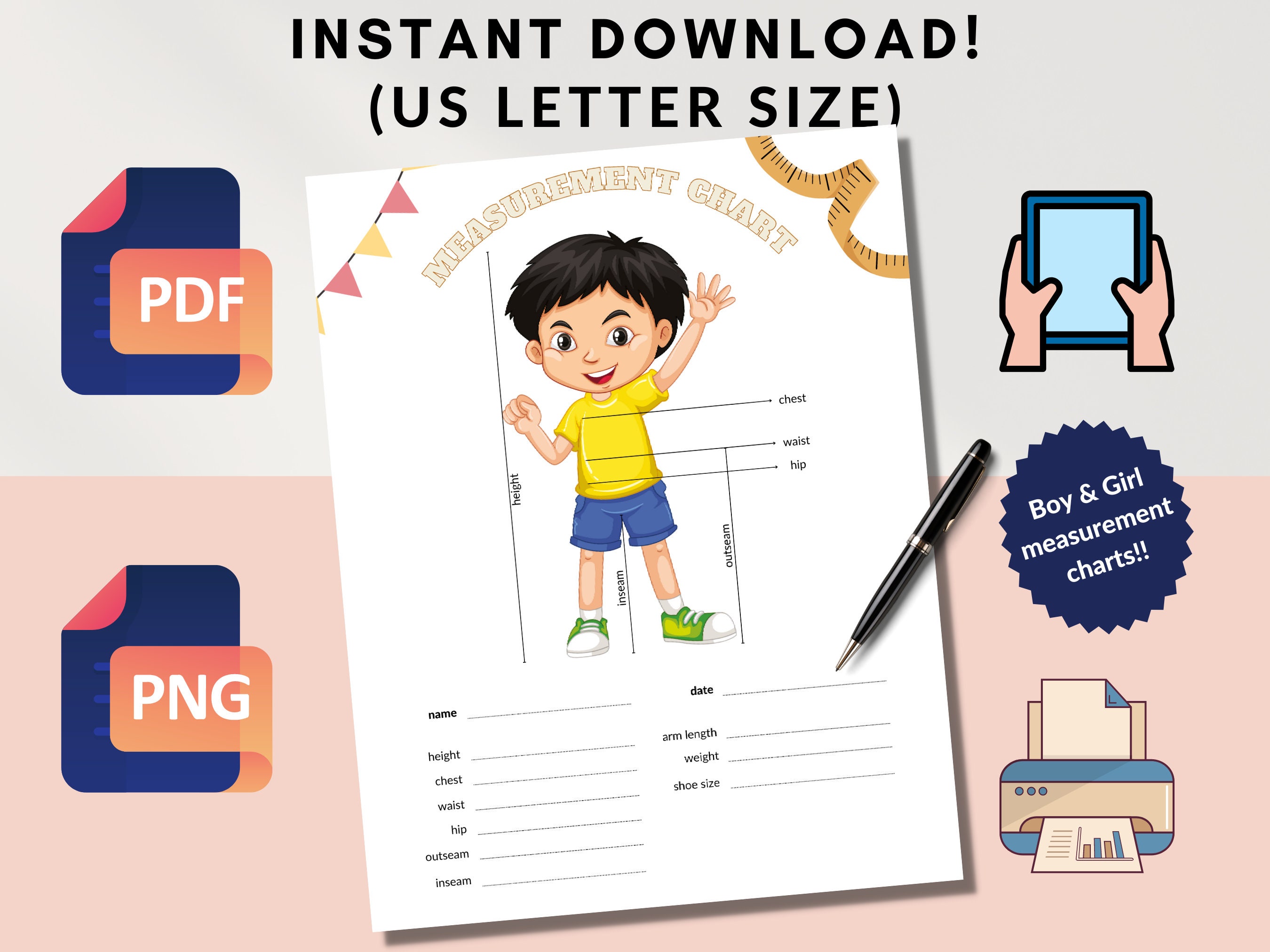Body Measurement Chart Sheet Kids Body Measurement Chart Boy - Etsy ...