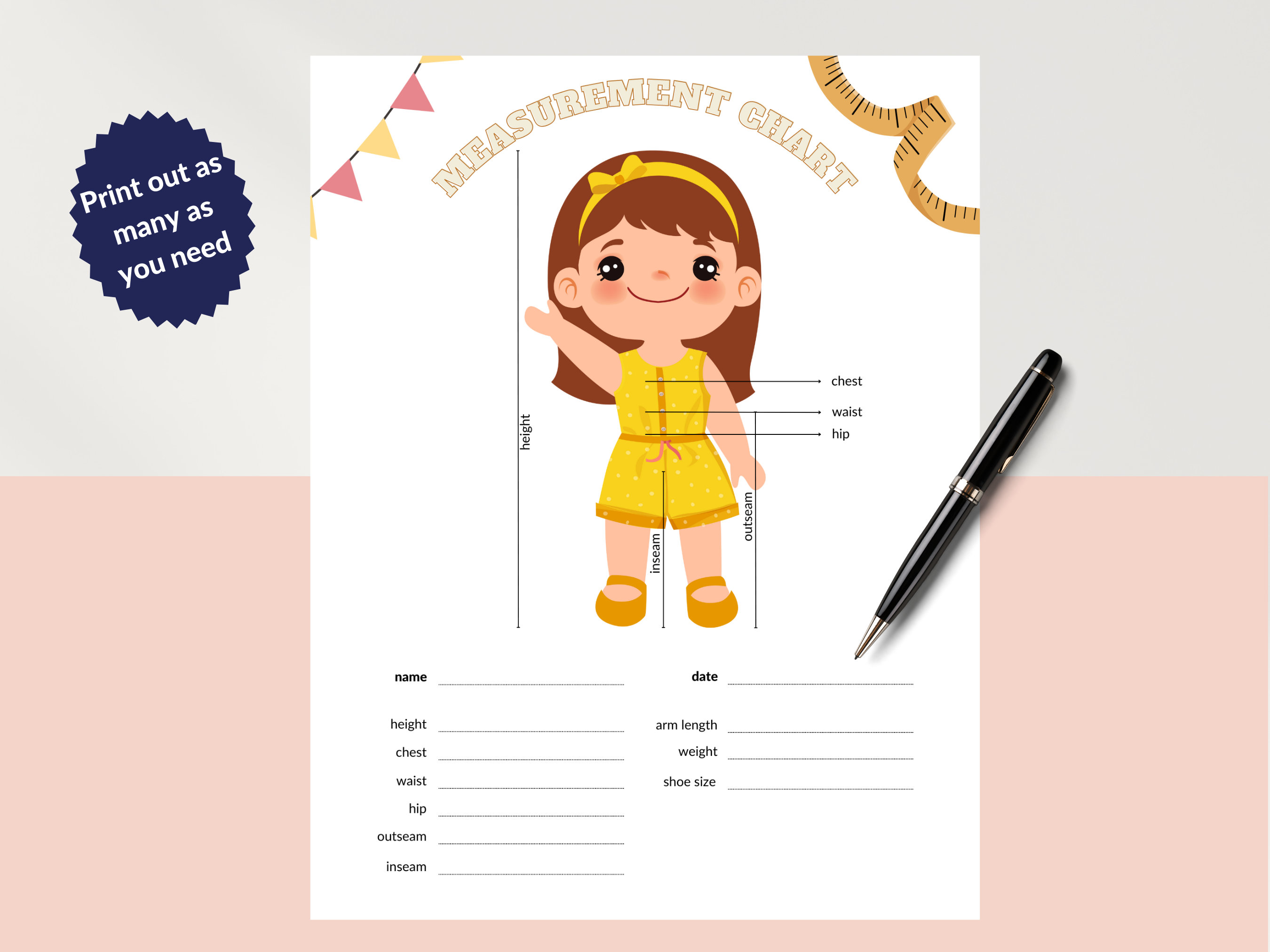 Body Measurement Chart Sheet Kids Body Measurement Chart Boy - Etsy ...