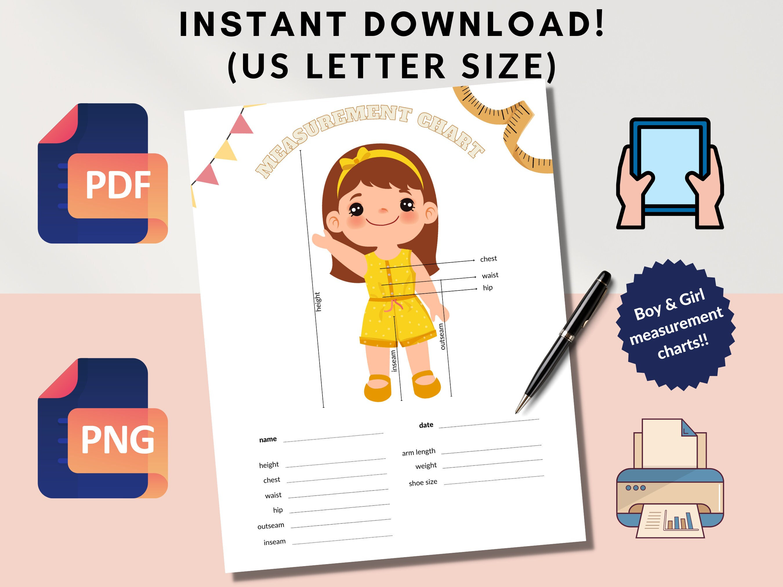 Body Measurement Chart Sheet Kids Body Measurement Chart Boy - Etsy ...