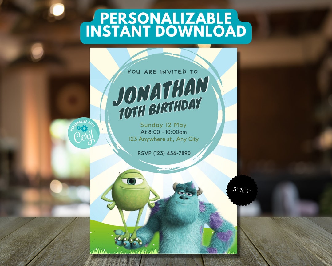 Printable Party Invite Personalized Monsters Inc Kids Birthday ...