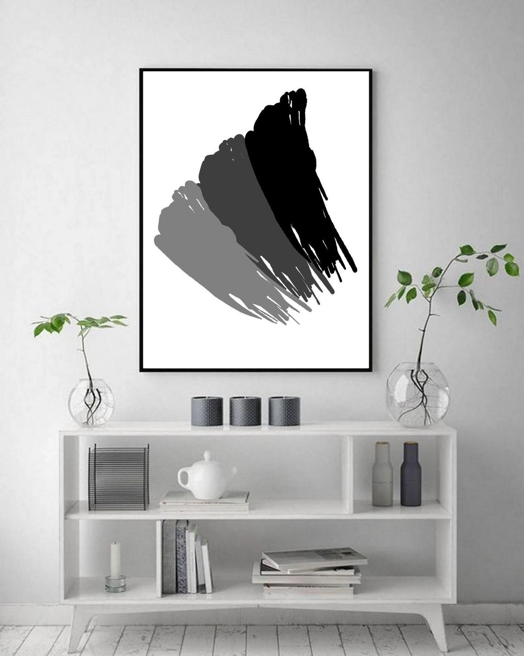 Instant Digital Download Black and Grey Abstract Brush Art Print ...
