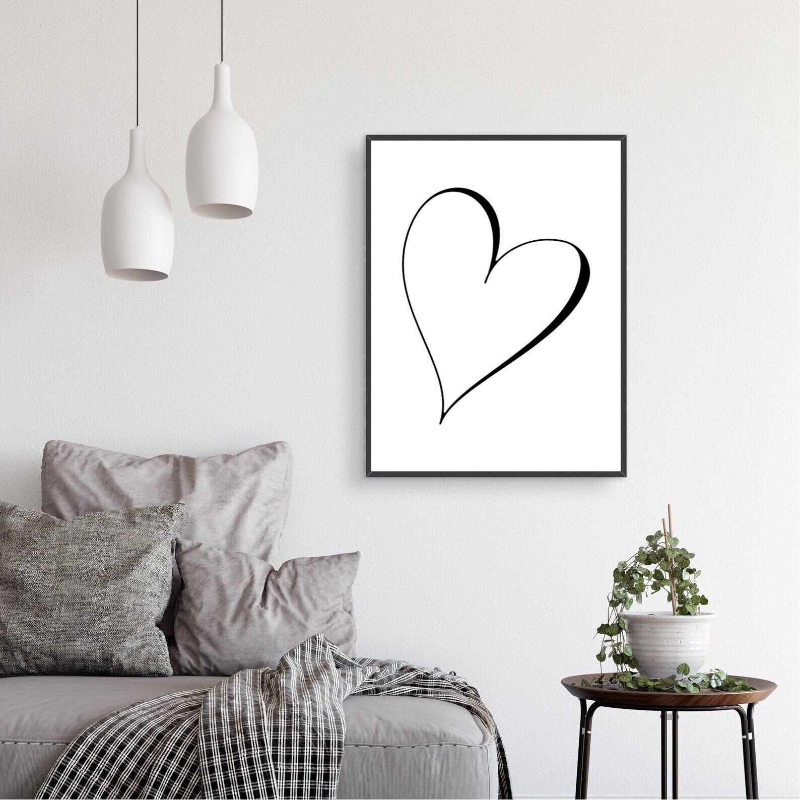 Instant Digital Download Black Heart Art Print - Digital Abstract Heart ...