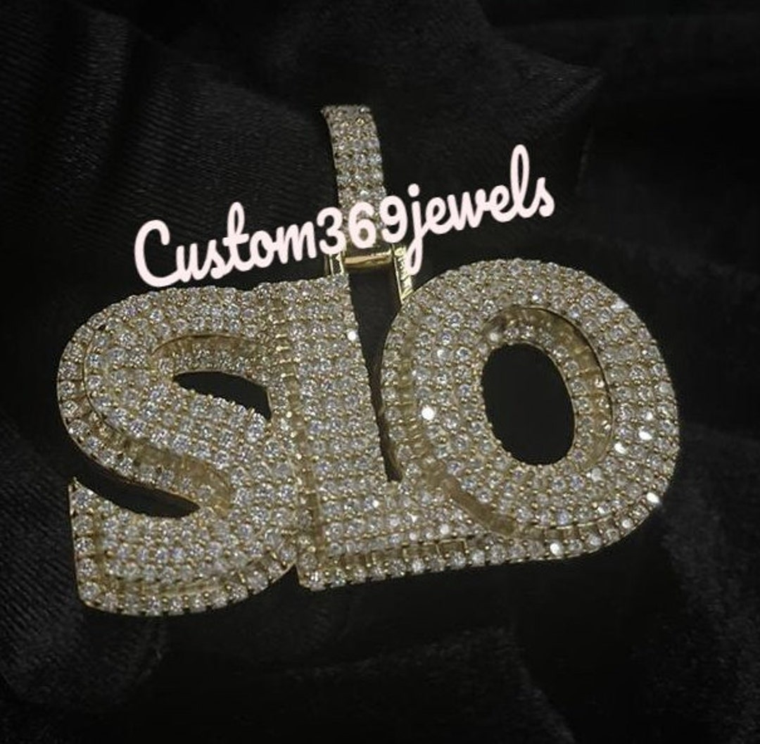 Iced Out Yellow Gold Plated Pendant / Layered SLO Letter Pendant / Men ...