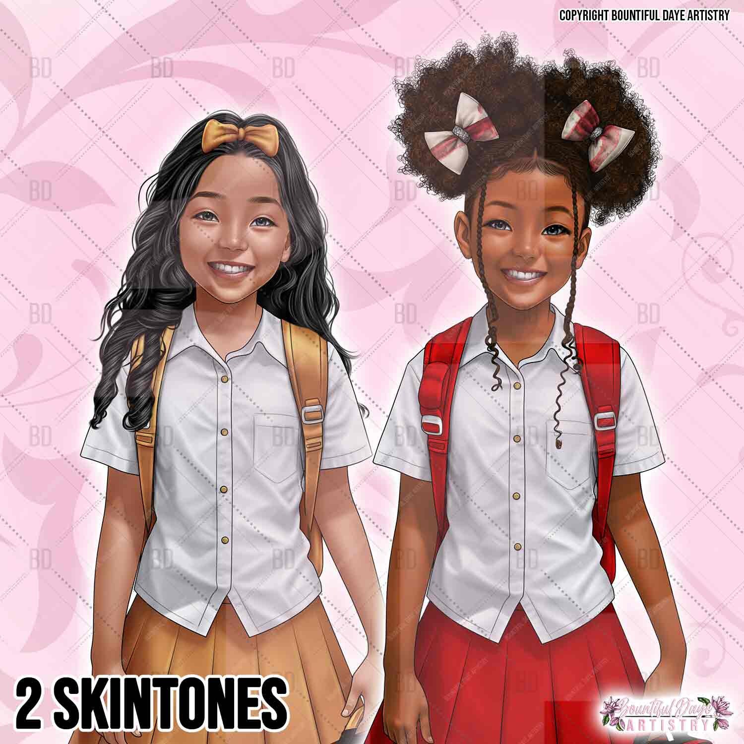 School Girl Clipart, Children Clipart, Fashion Girl Clipart, Student ...