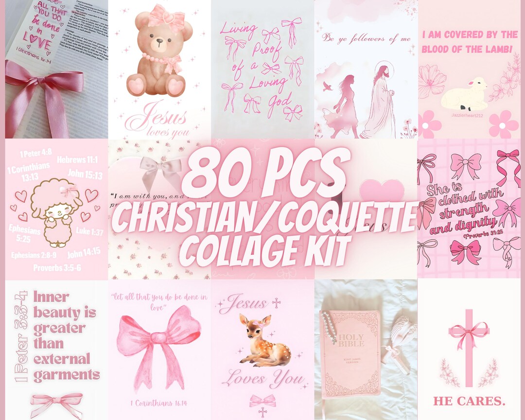 Christian Coquette Collage Kit: Pink Bible Verse Decor (80 PCS ...