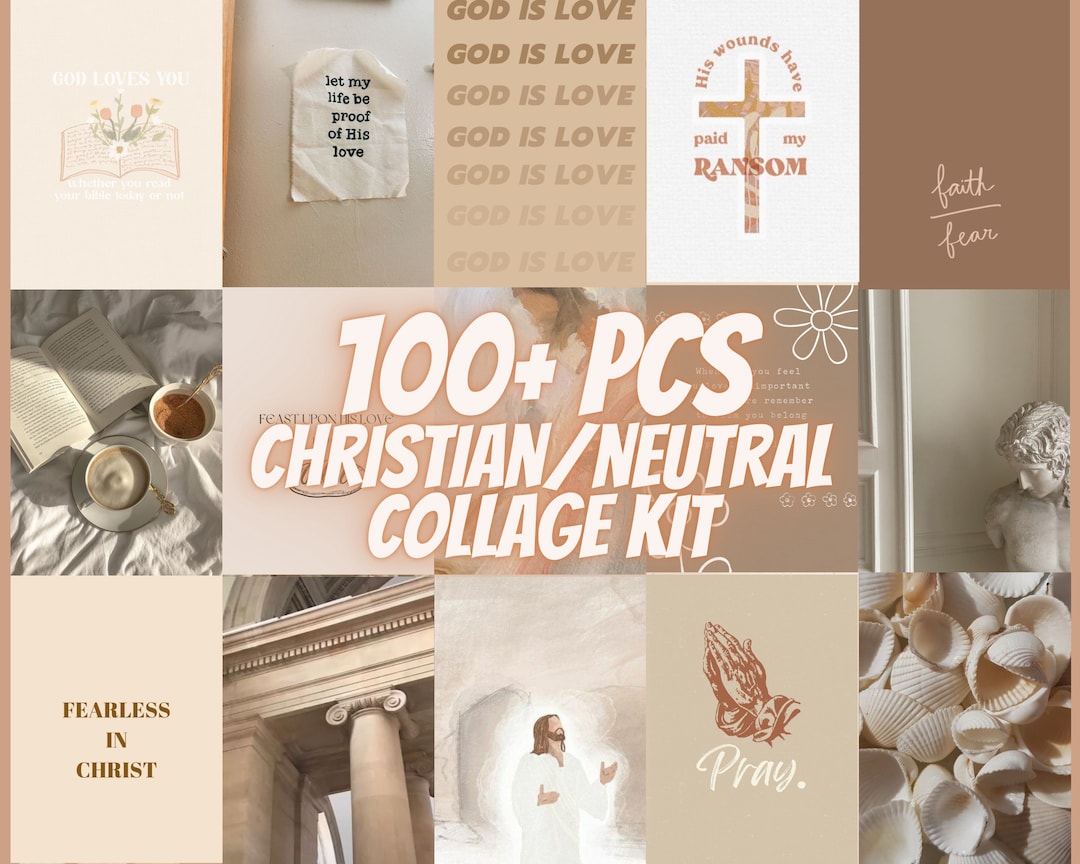 100+ Neutral Christian Aesthetic Collage Kit | Bible Quotes ...
