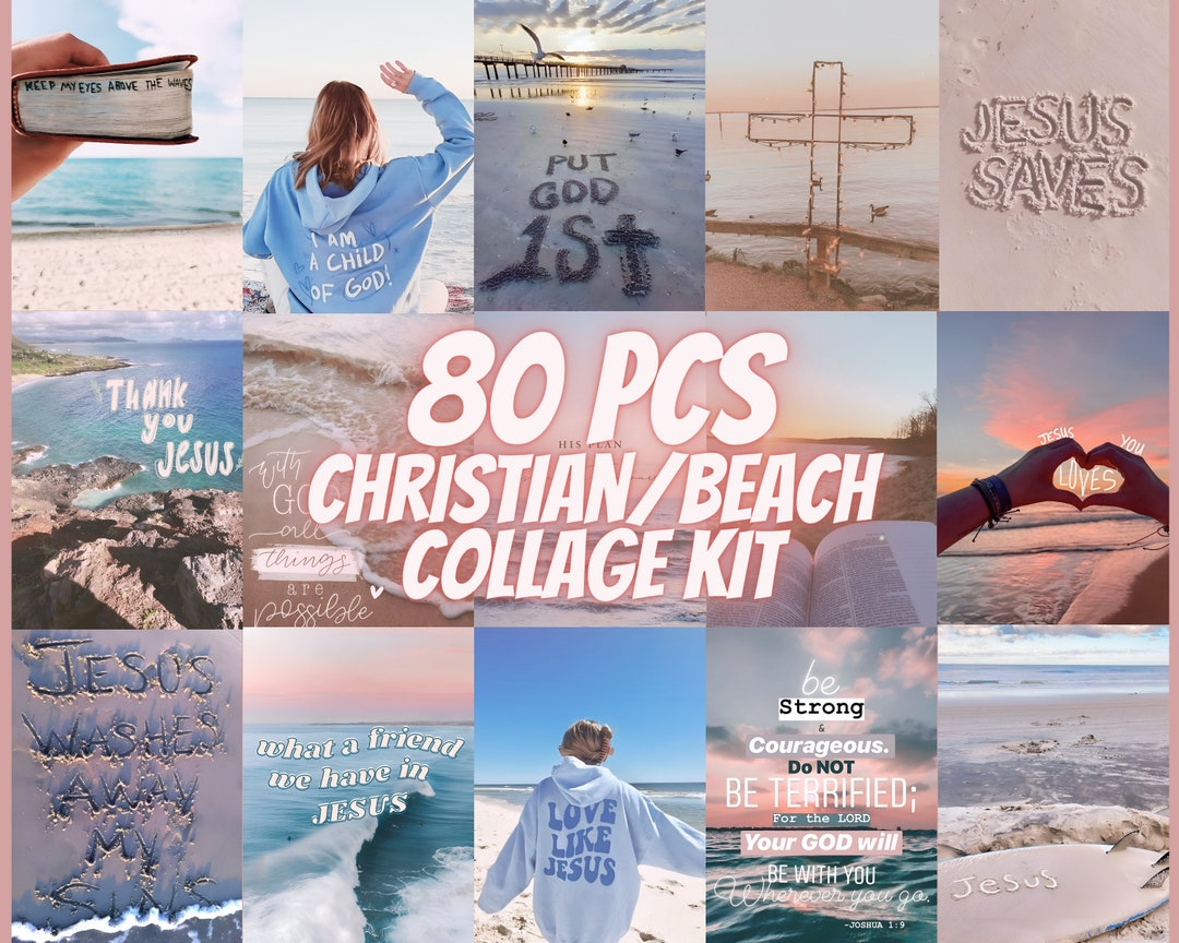 Christian Beach Collage Kit, Bible Verse Coastal Decor (digital ...