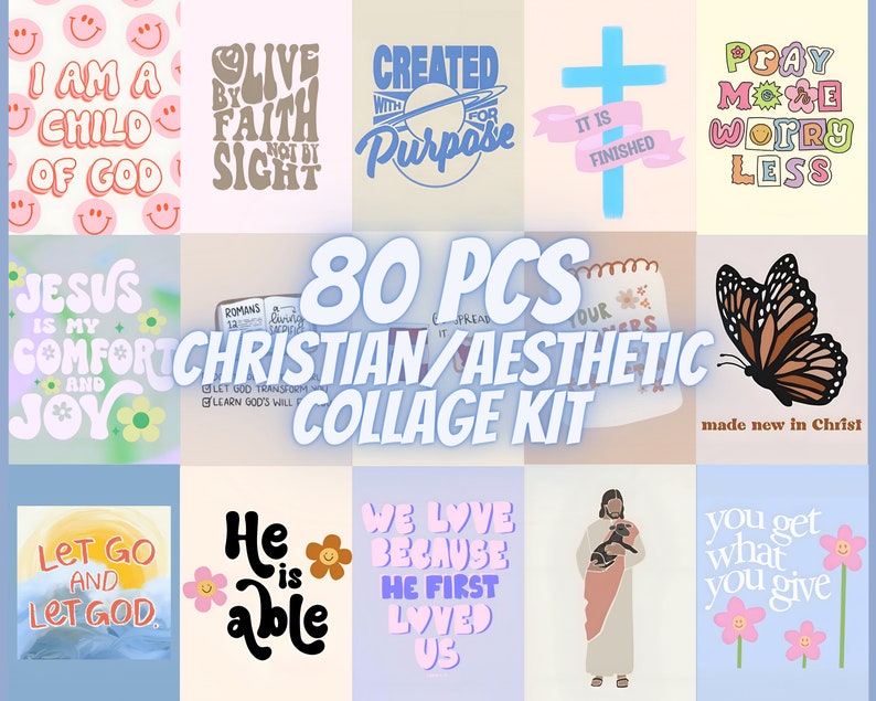Christian Collage Kit, Bible Verse Prints (80 PCS) (digital Download ...