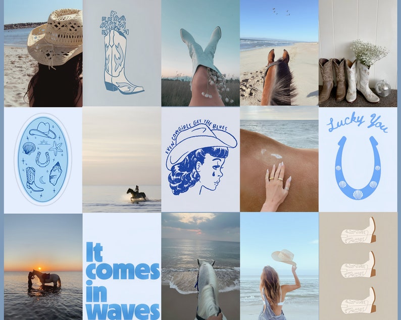 80 PCS Coastal Cowgirl Aesthetic Collage Kit, Vintage Wall Prints ...