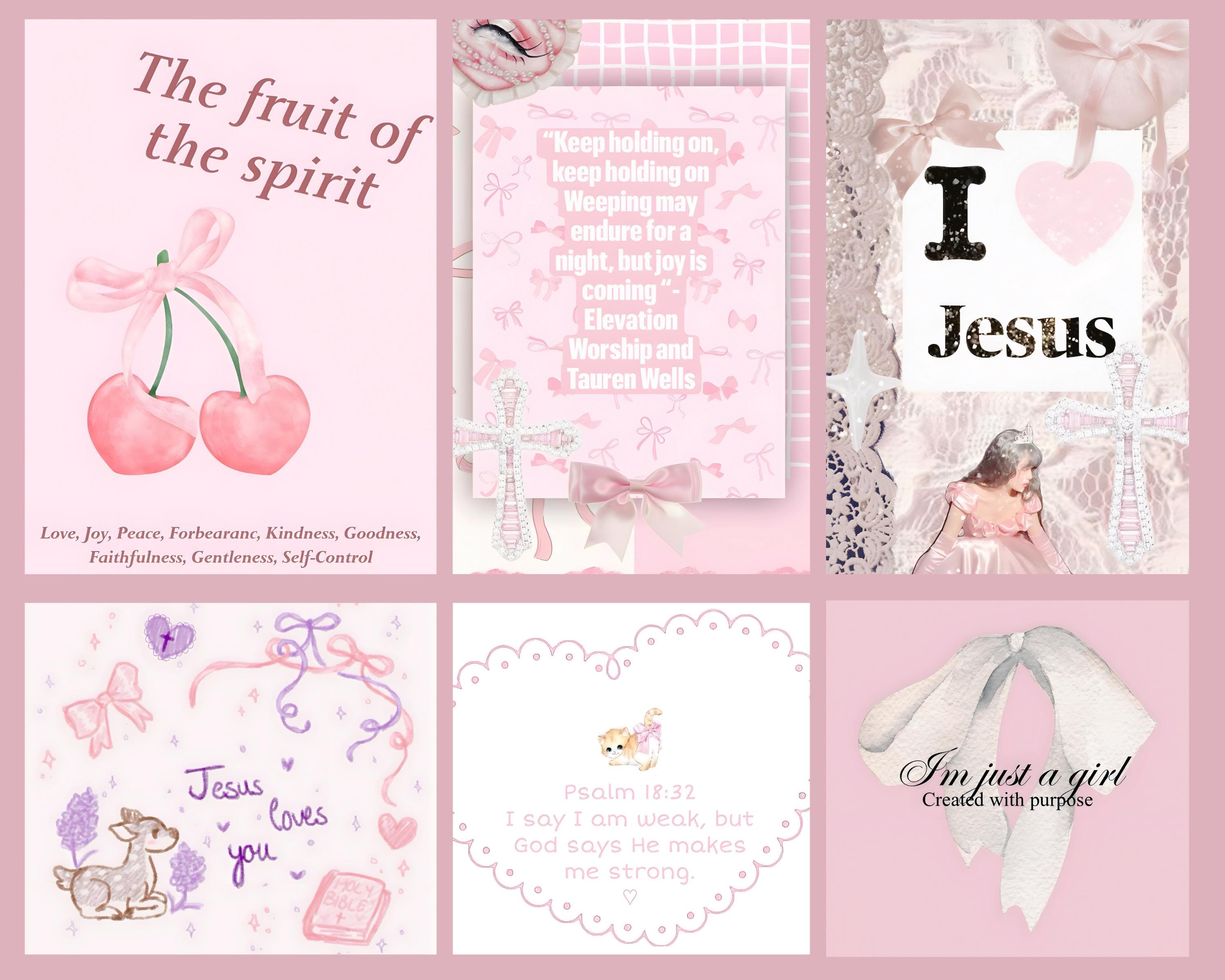 Christian Coquette Collage Kit: Pink Bible Verse Decor (80 PCS ...