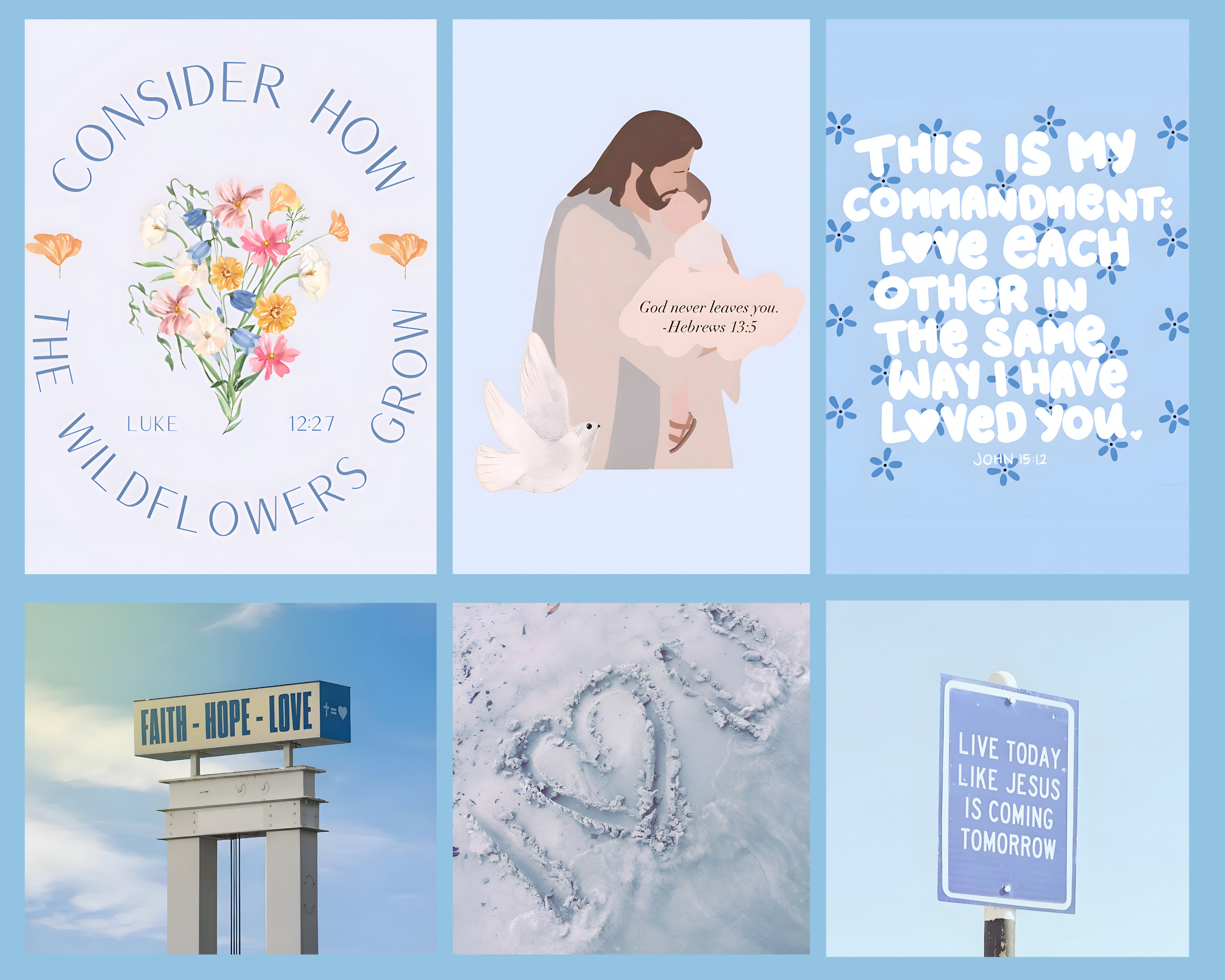 100 CHRISTIAN COLLAGE KIT Blue Collage Kit Christian Posters Christian ...